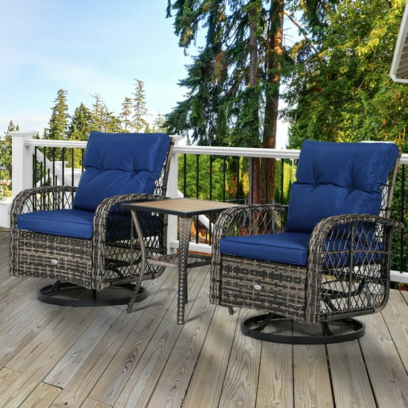 Dextrus 3-Piece Patio Outdoor Swivel Glider Rocker Wicker Bistro Set ...