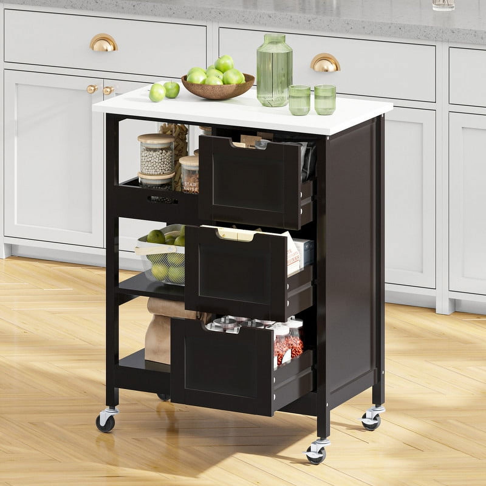 Dextrus 3 Tier Kitchen Island Cart, Rolling Kitchen Storage Cart with ...