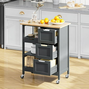 Breakfast Kitchen Cart with Drop-Leaf Table-Natural - Walmart.com