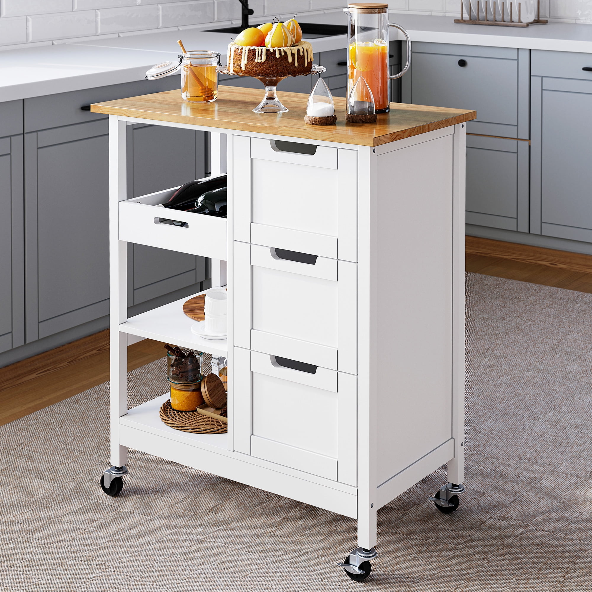 Dextrus 3 Tier Kitchen Island Cart with Storage, Rolling Kitchen ...