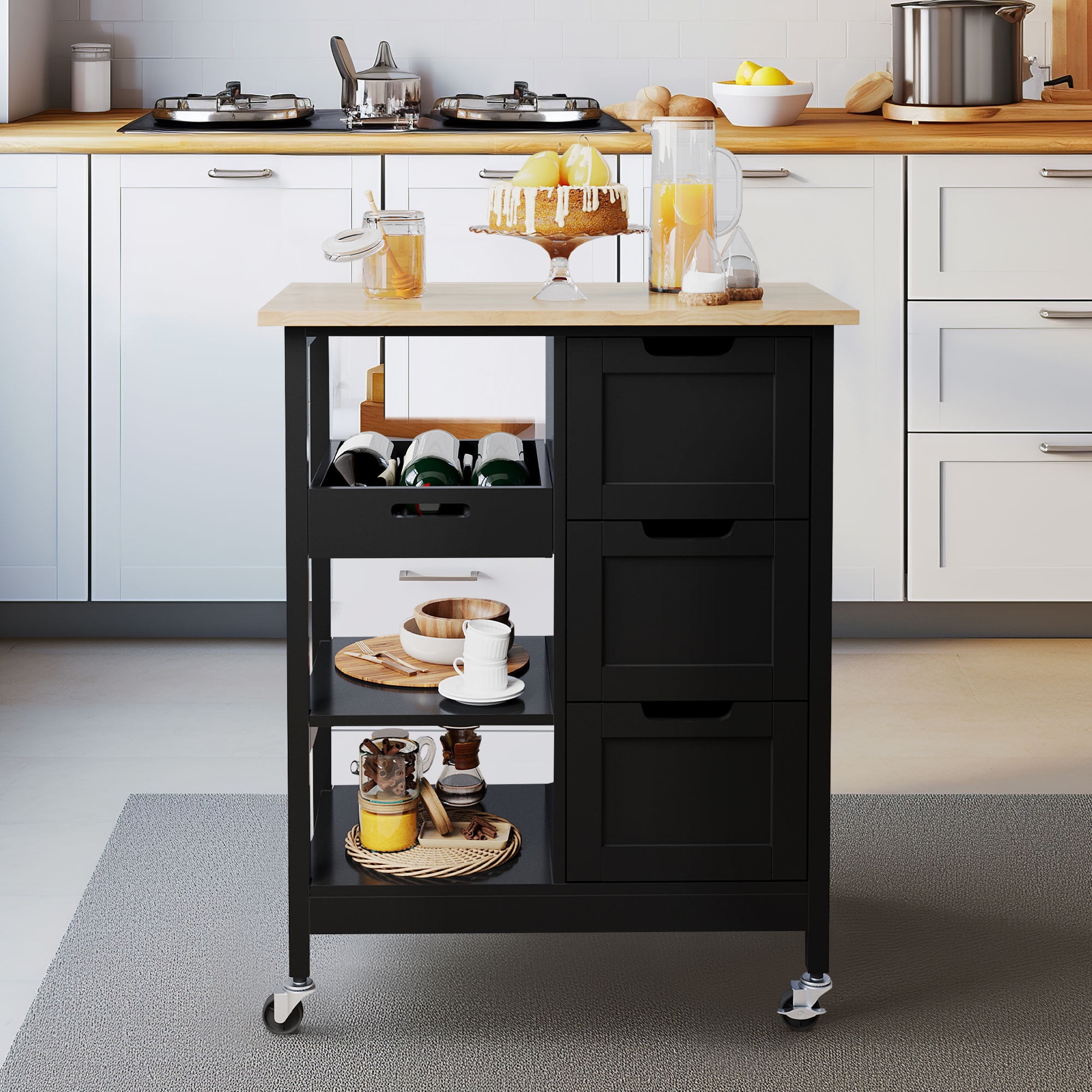 Dextrus 3 Tier Kitchen Island Cart with Wheels, Rolling Kitchen Storage ...
