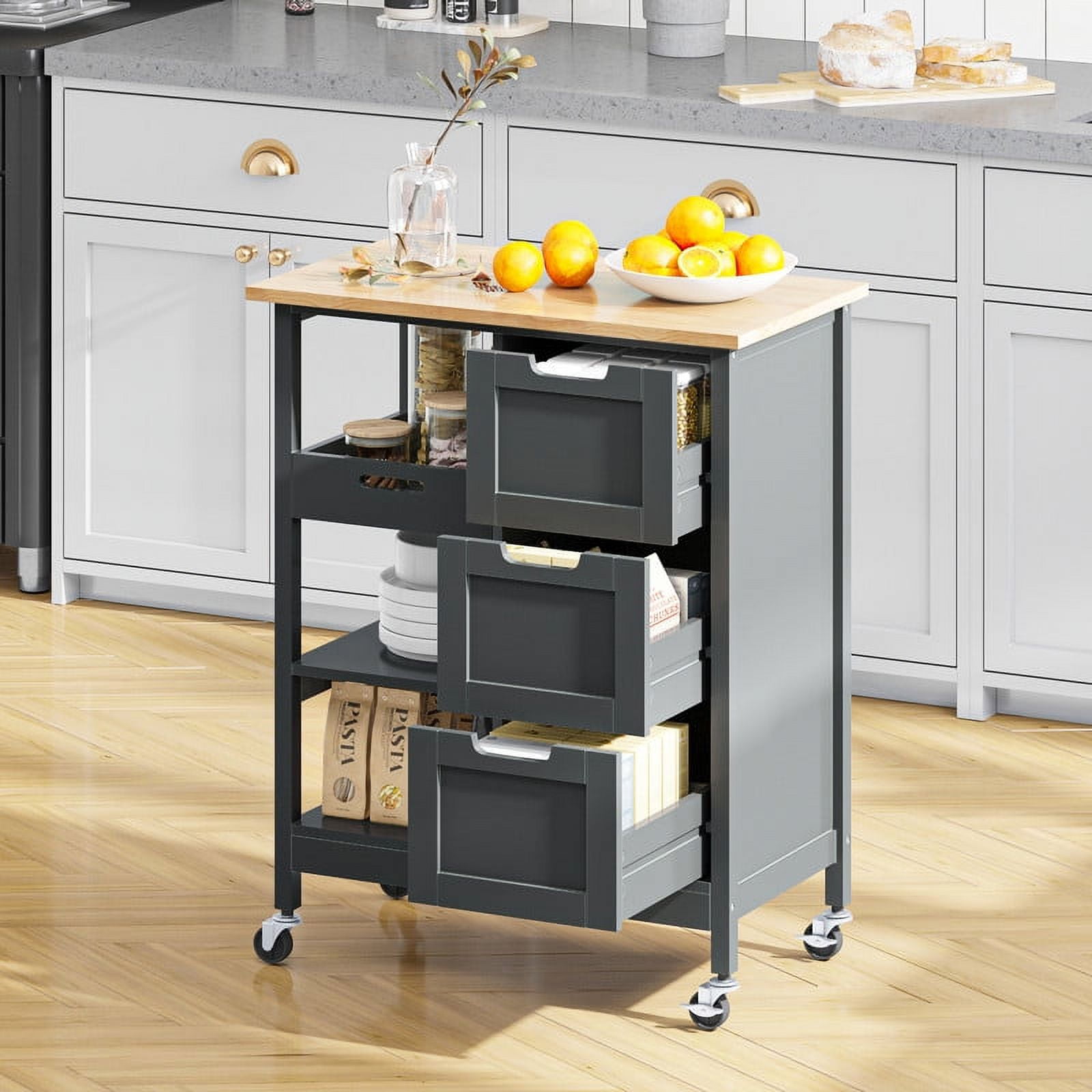 Dextrus 3 Tier Kitchen Island with Storage, Kitchen Storage Cart with ...