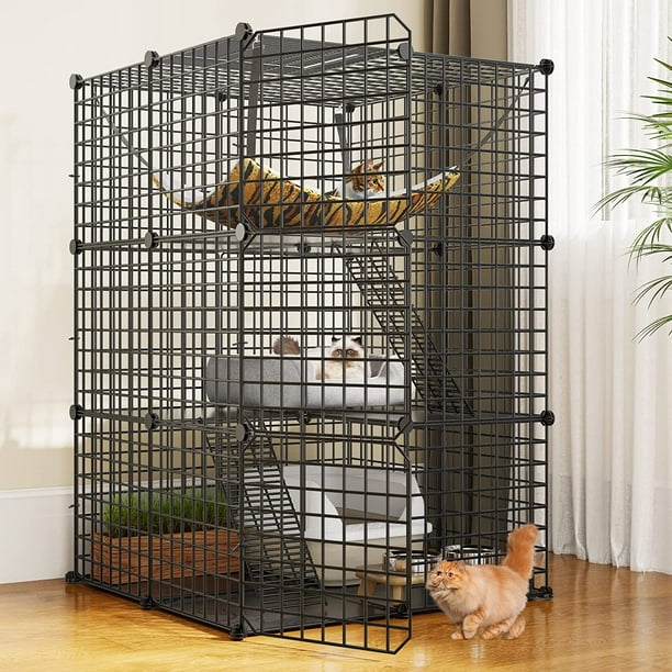 Dextrus 3-Tiers Cat Cage,Cat Enclosures Metal Cat Kennels Pet Crate ...