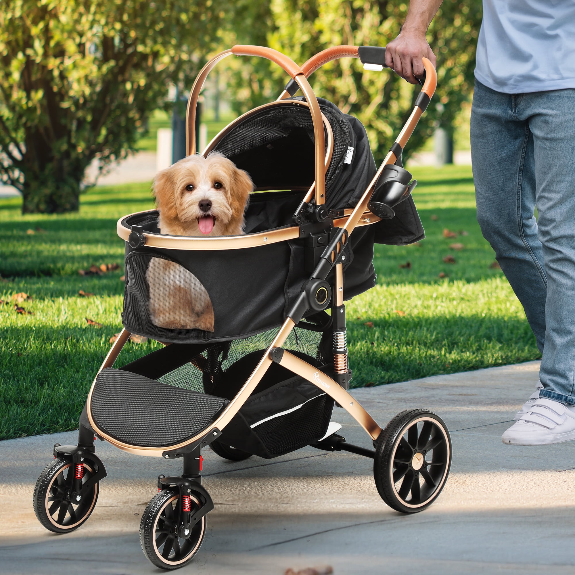 Dextrus 3-in-1 Dog Stroller with Detachable Storage Basket, Foldable ...