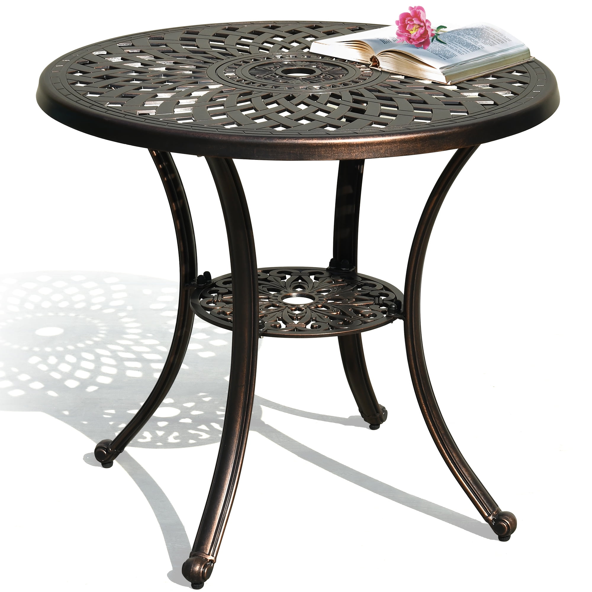Dextrus 30 inch Patio Dining Table, Cast Aluminum Outdoor Round Table ...