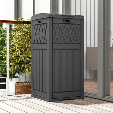 Dextrus Outdoor Resin Trash Bins Dual Compartment, 62 Gallon Large 2 ...