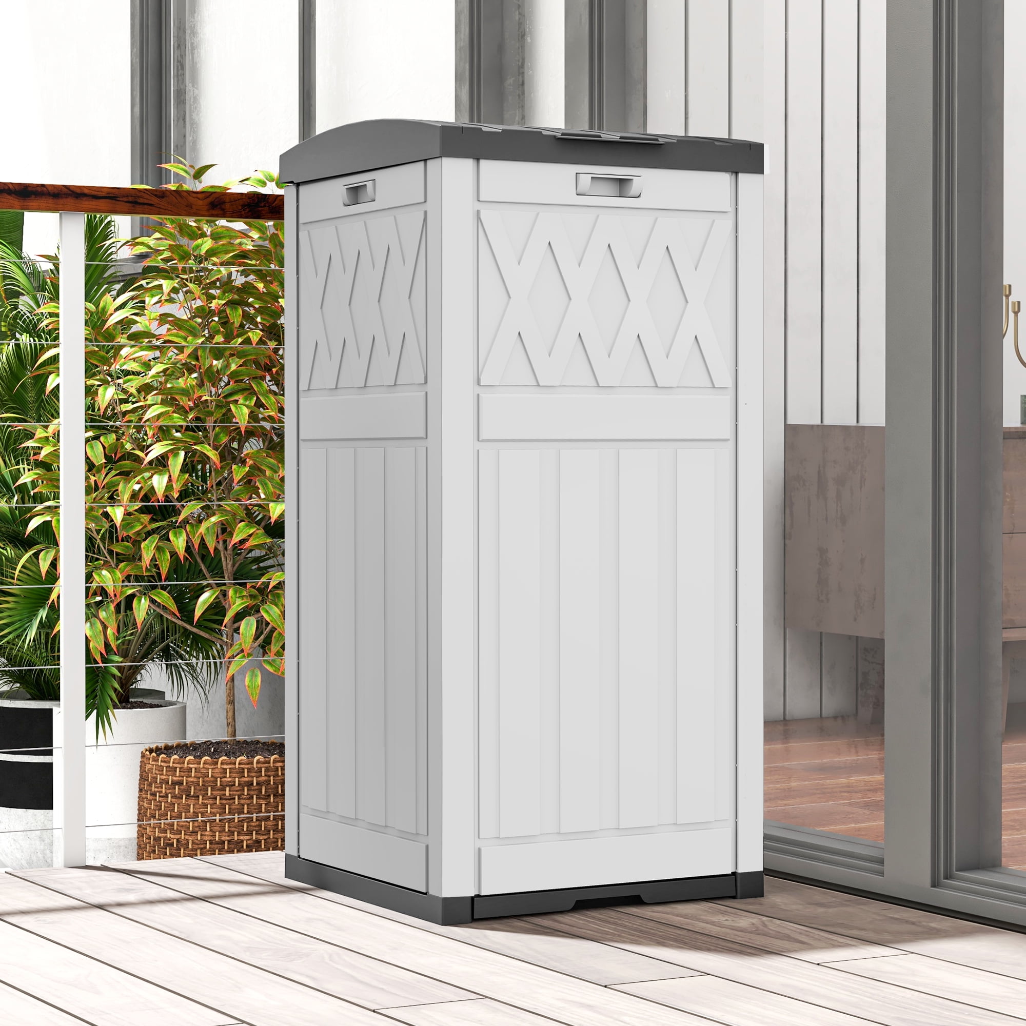 Dextrus 31-Gallon Outdoor Resin Trash Bins with Tiered Lid and Drip ...