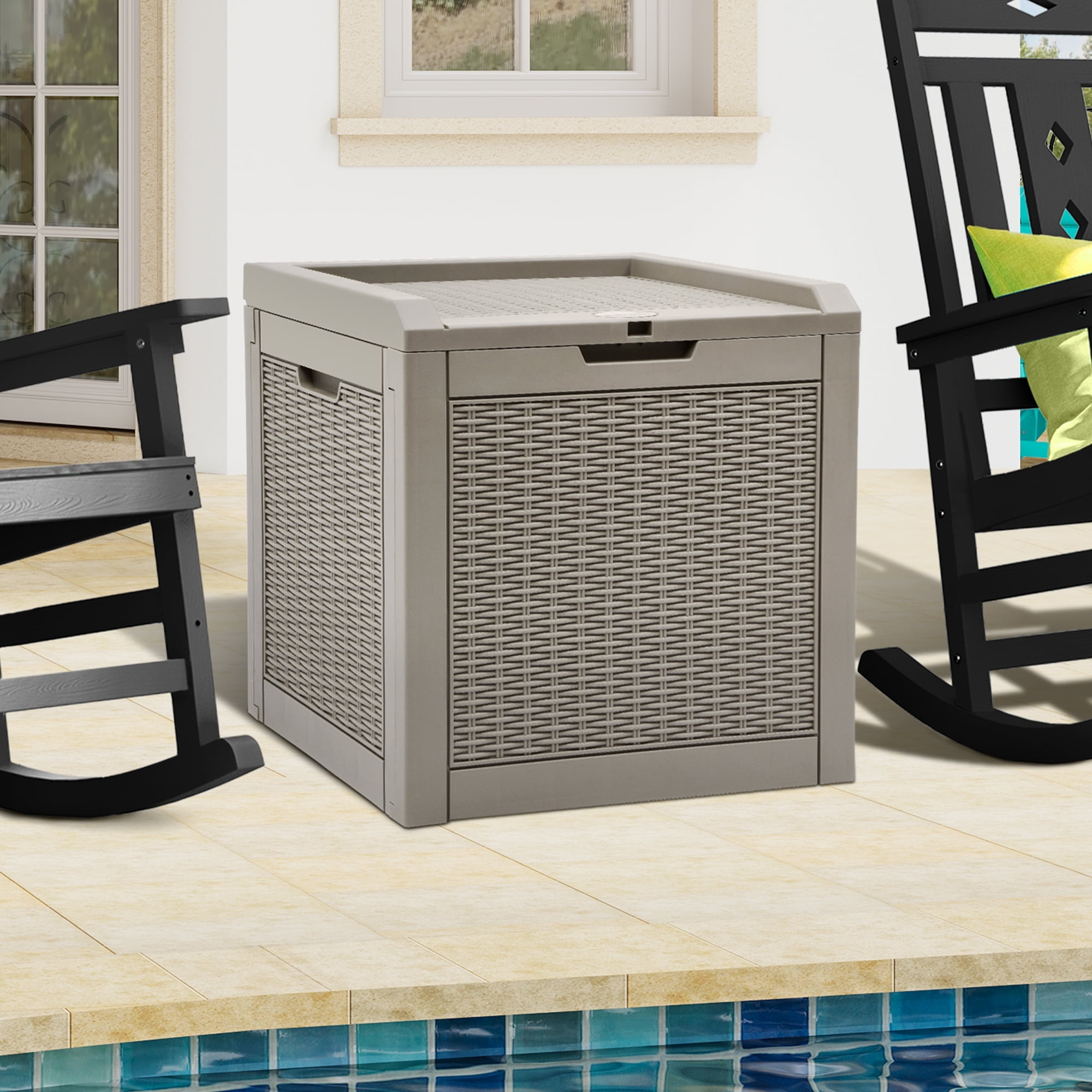 Dextrus 32 Gallon Large Plastic Outside Storage Bin, Waterproof Deck ...