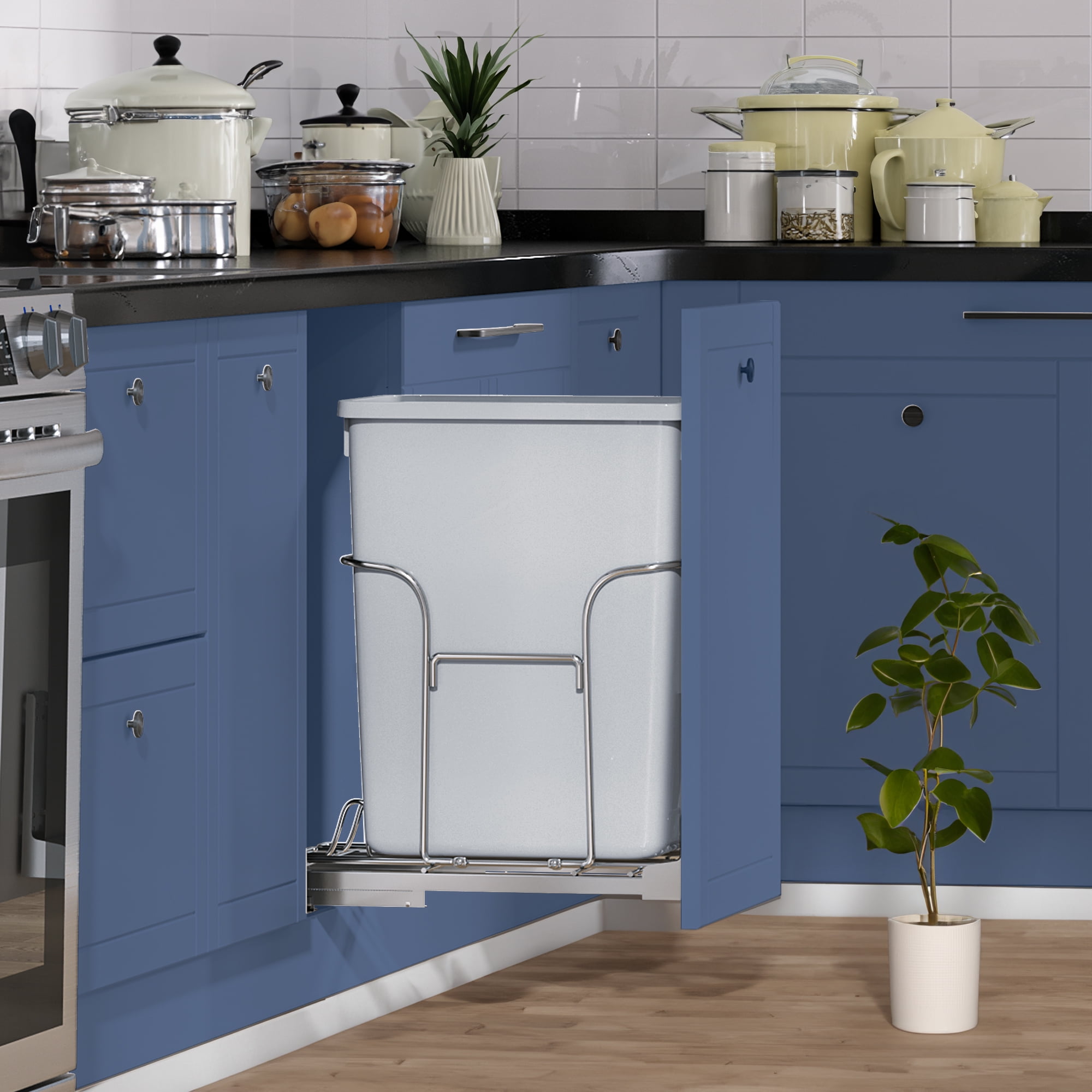 Dextrus 32 Quart Pull-Out Trash Can Recycling Bin with Lid for 14.2" W ...