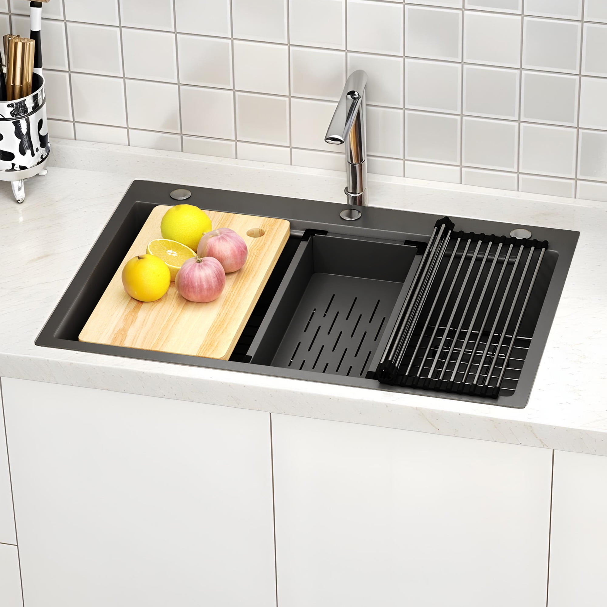 Dextrus 33" Drop-In Black Kitchen Sink, Gunmetal Stainless Steel ...