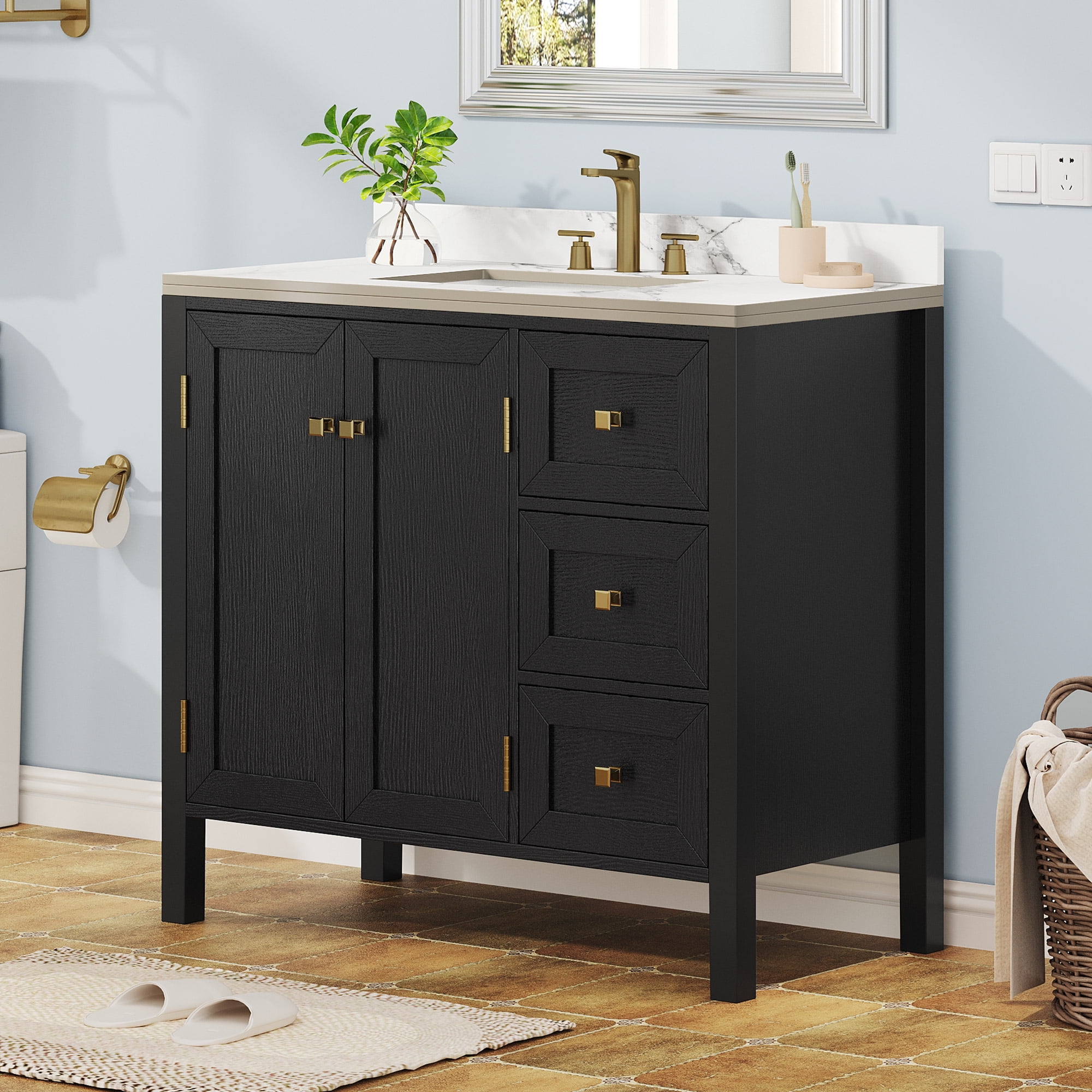 Dextrus 36'' Modern Bathroom Vanity with Sink Combo & Splash Guard ...