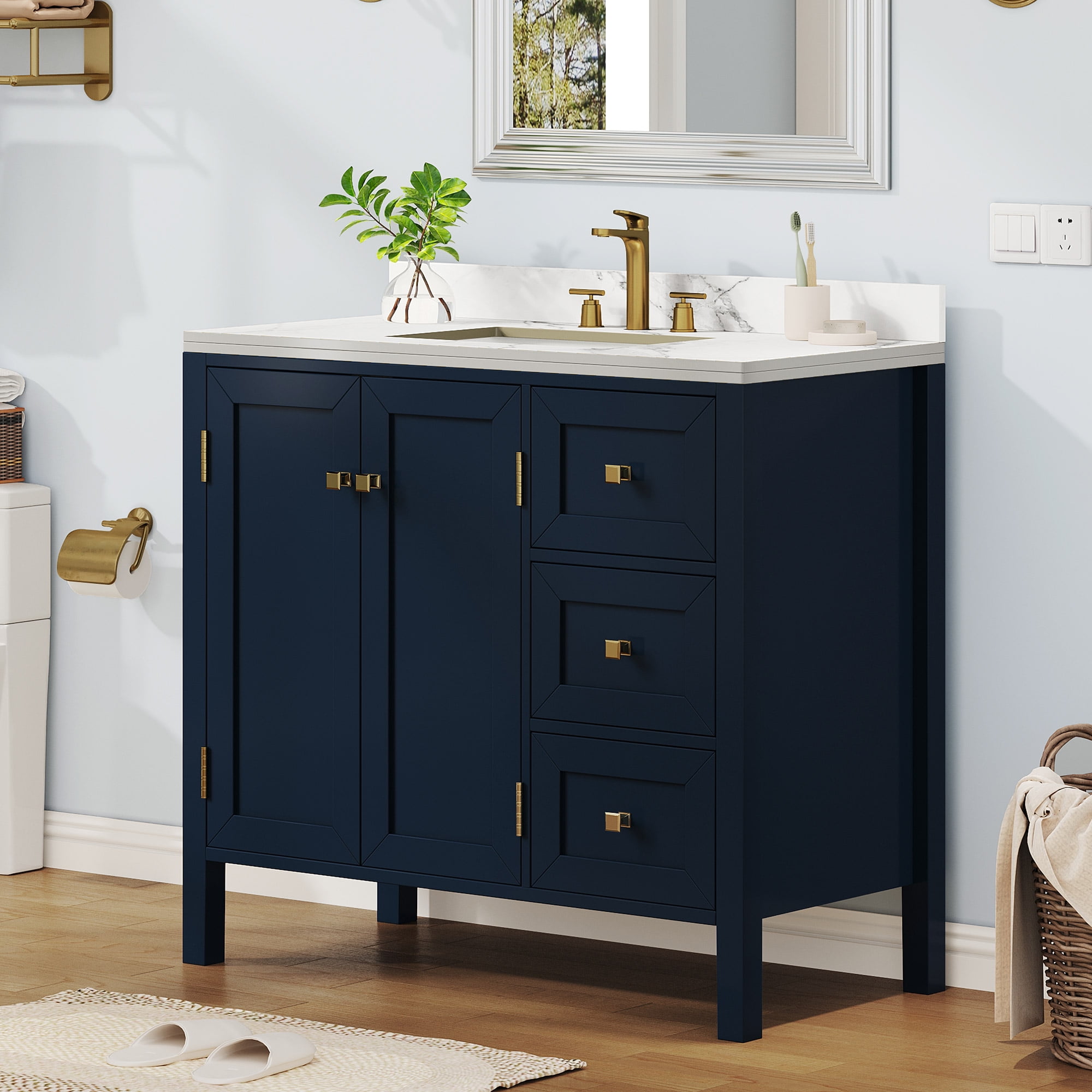 Dextrus 36'' Modern Bathroom Vanity with Sink Combo & Splash Guard ...