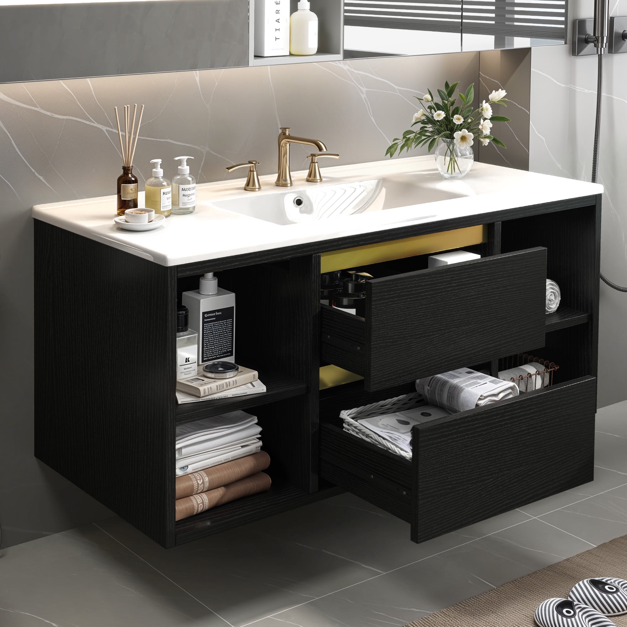 Dextrus 36" Wall Mounted Bathroom Vanity with Undermount Ceramic ...