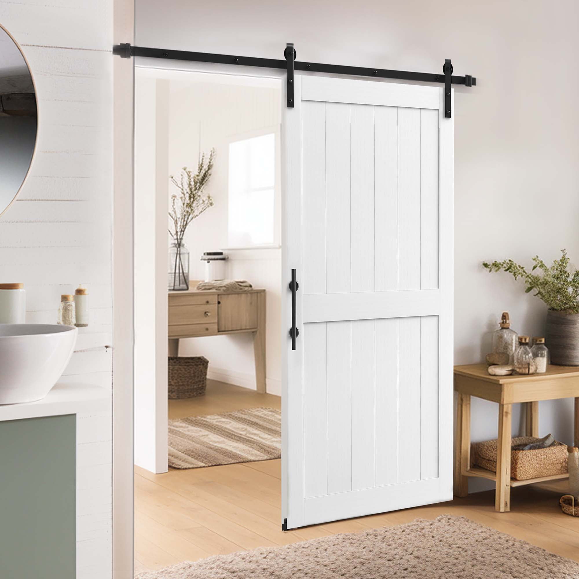 "Dextrus 36""x 84"" White Sliding Barn Door, Scratch-Resistant MDF ...