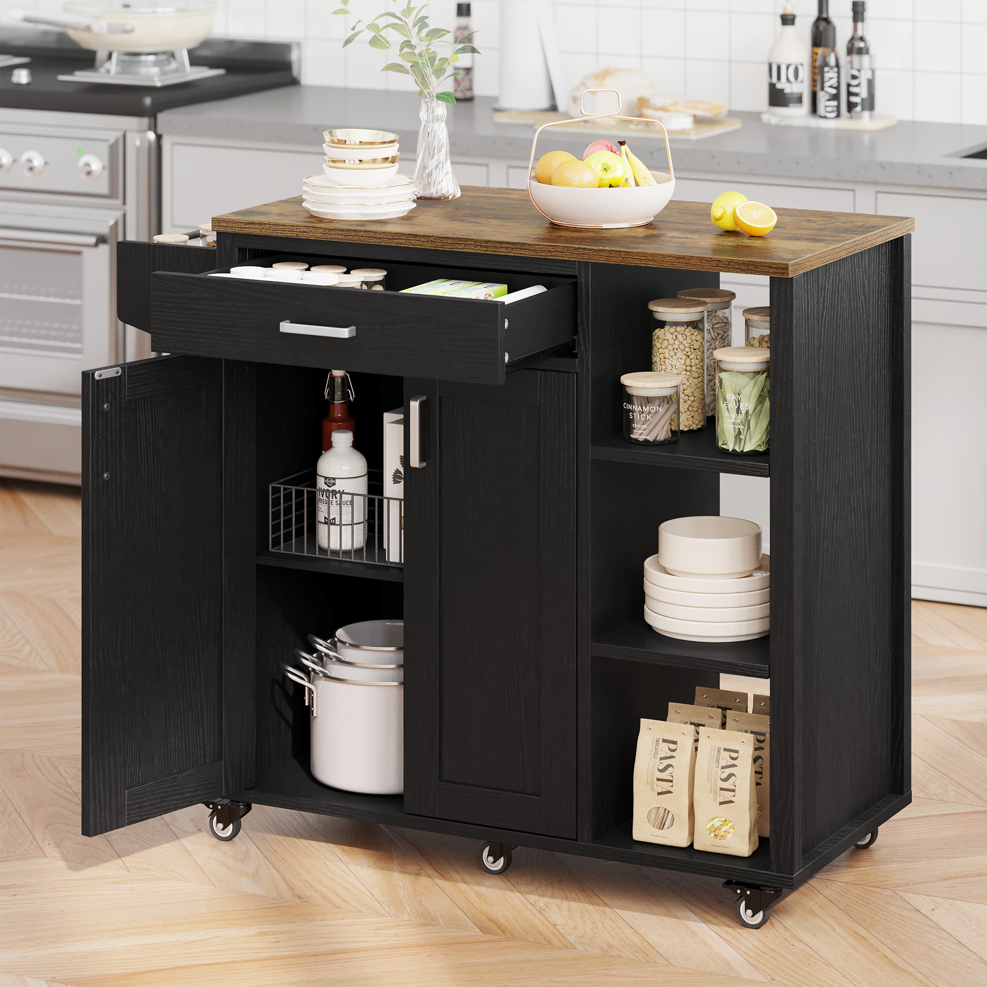 Dextrus 37" Kitchen Island Cart with Storage Cabinet and Drawer ...