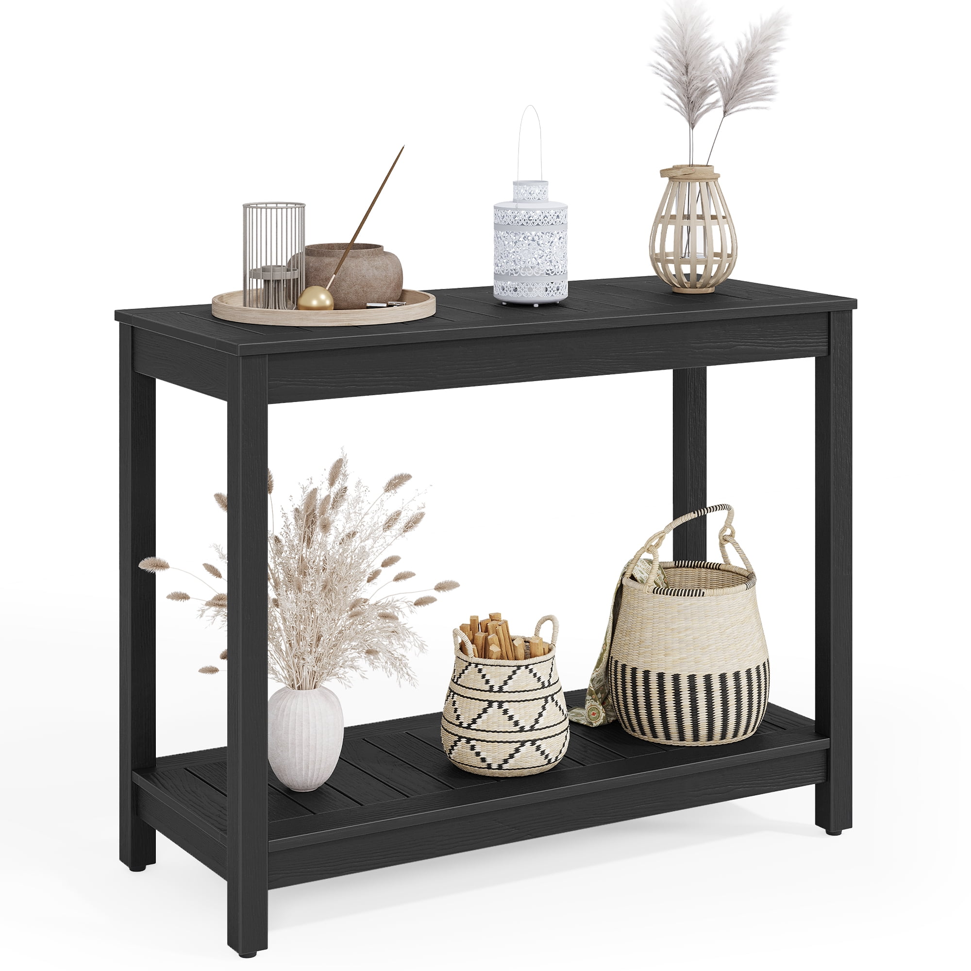 Dextrus 38.3in Modern Farmhouse Entryway Table with Storage Shelves ...