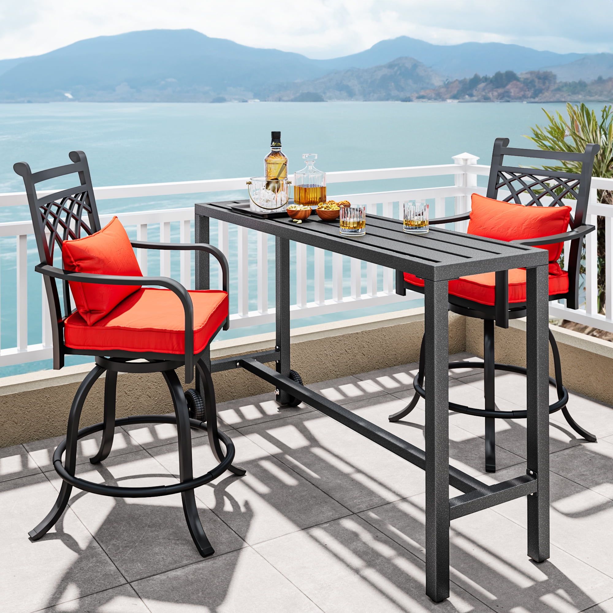 Dextrus 39" Rectangular Iron Plate Patio Bar Table with Sturdy and ...