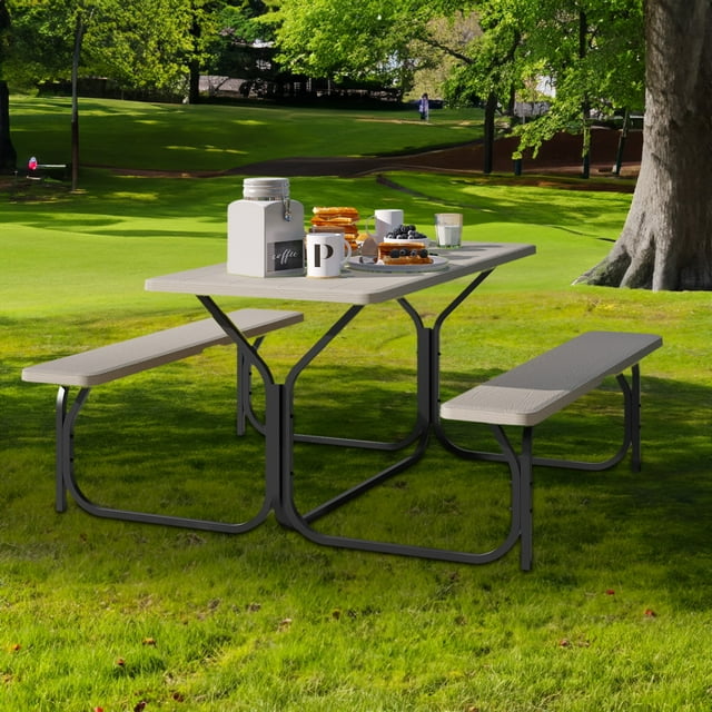 Dextrus 4.5 ft Outdoor Picnic Table Set with Weatherproof Resin ...