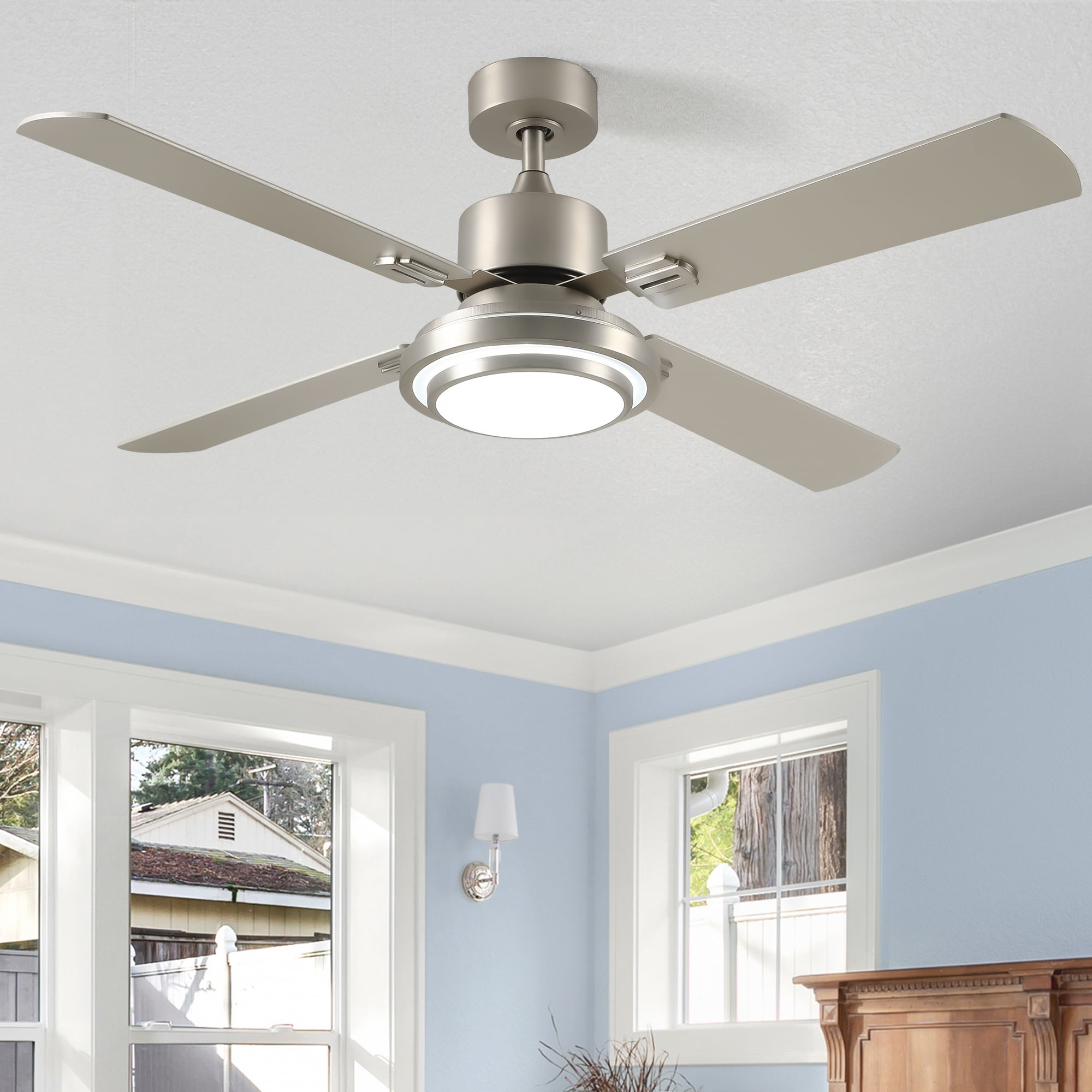 Dextrus 52'' 4-Blade Ceiling Fan with Remote & Dimmable Light, Brushed ...