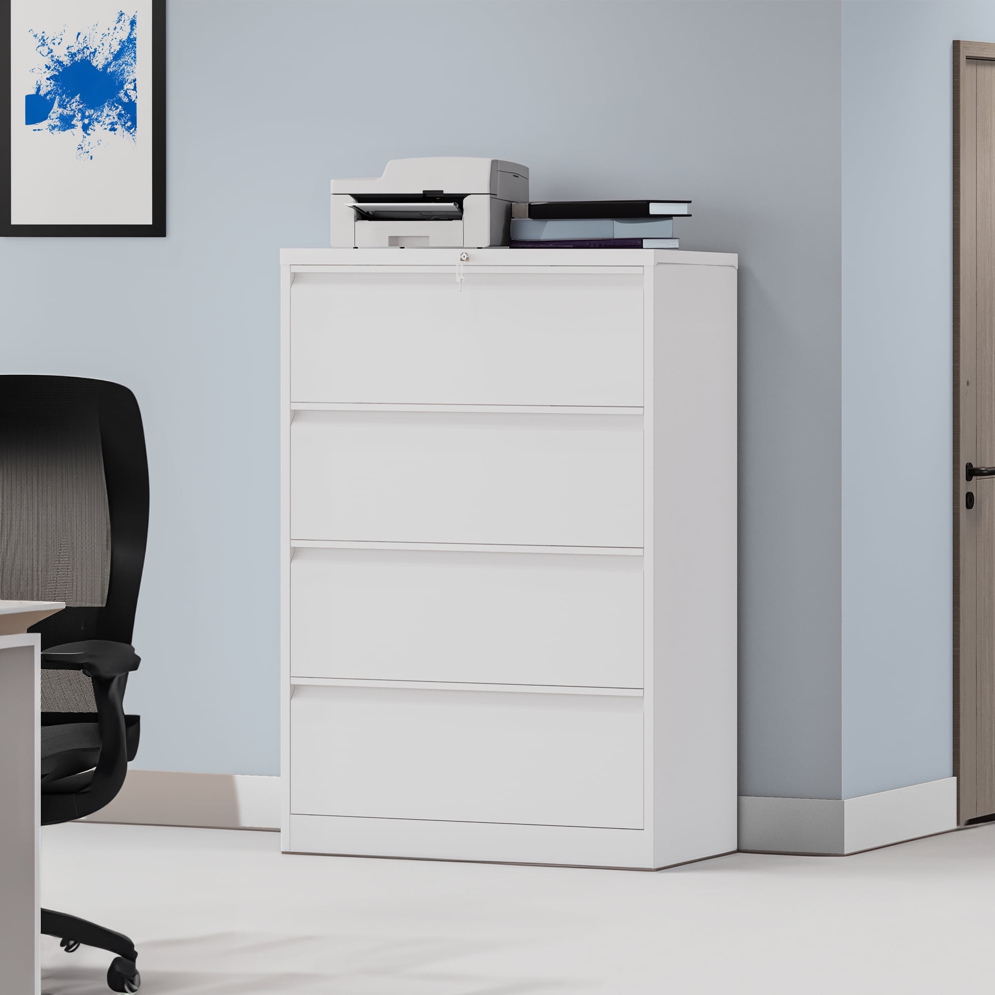 Dextrus 4-Drawer Metal Lateral Filing Cabinet, Wide, Stainless Steel ...