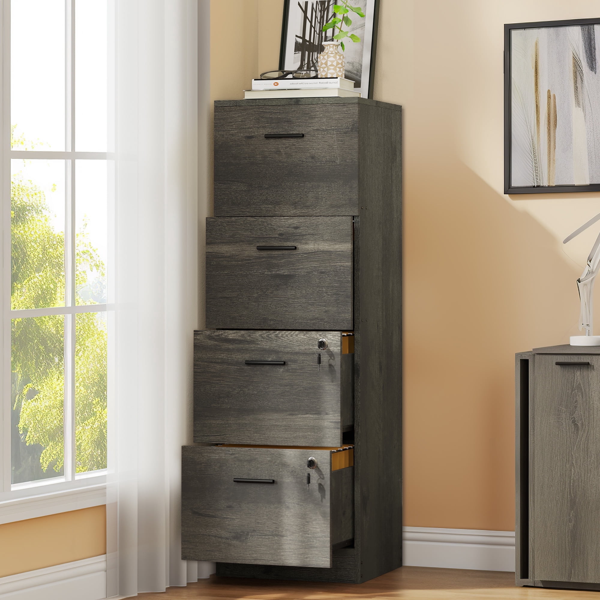 Dextrus 4-Drawer Wood File Cabinet with Lock,15.8" Deep Vertical Filing ...
