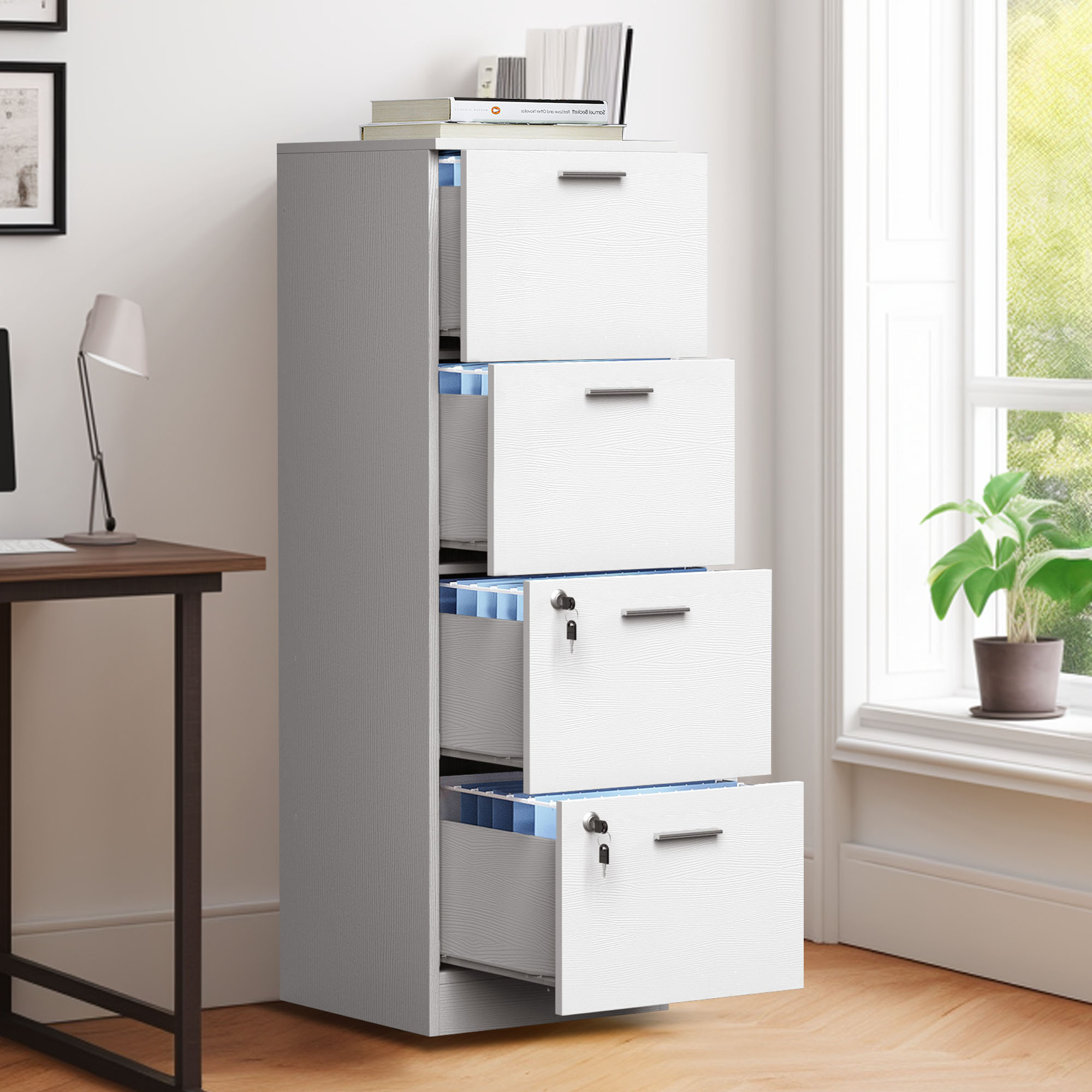 Bradley 4 Drawer Vertical Wood Filing Cabinet, White - Walmart.com