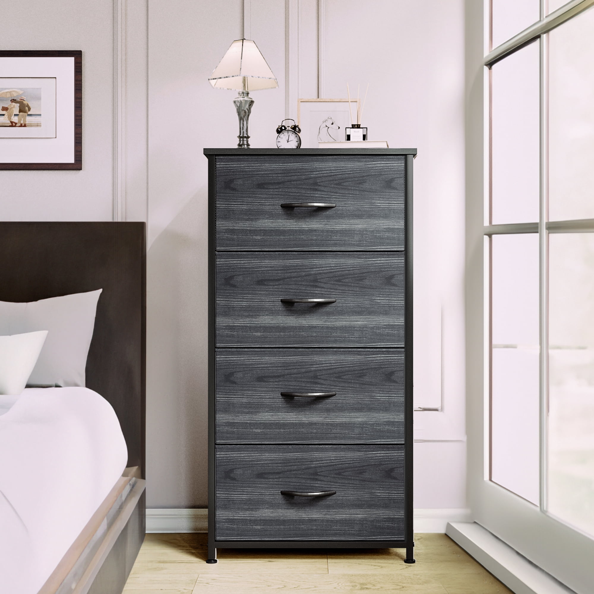 Dextrus 4 Drawer storage Dresser Fabric Chest of Drawers Sturdy Steel ...