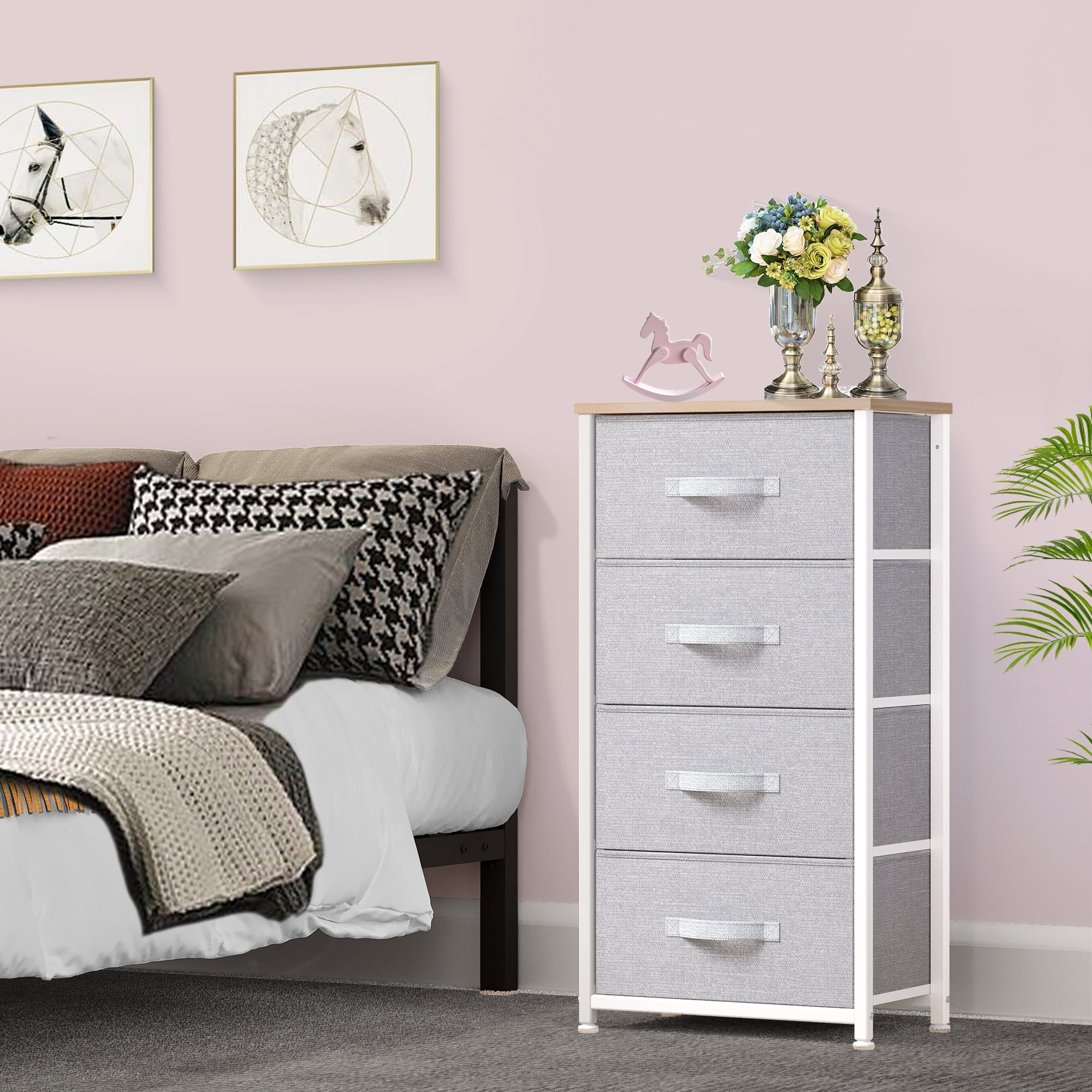 Dextrus 4 Drawer storage Dresser Fabric Chest of Drawers Sturdy Steel ...