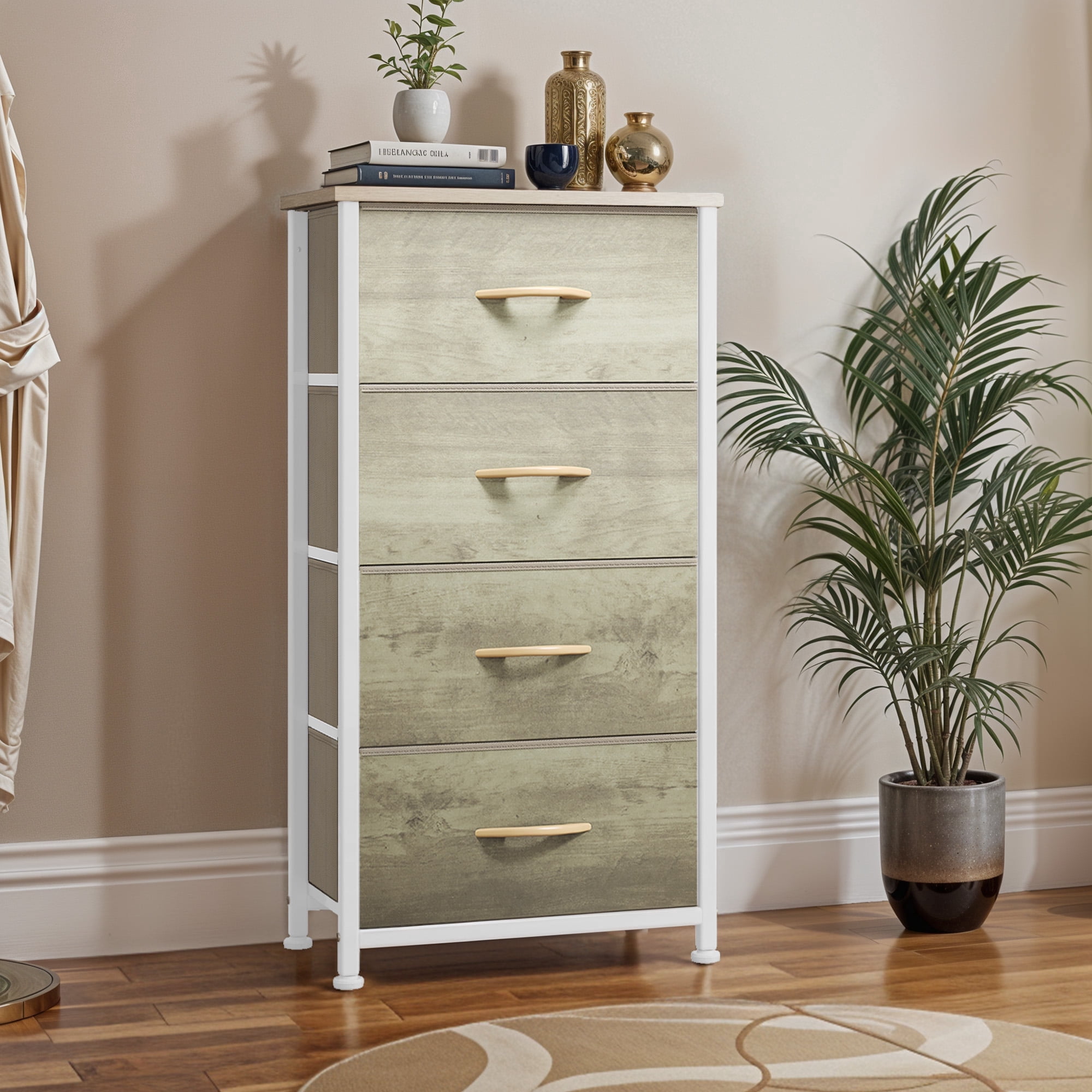Dextrus 4 Drawer storage Dresser Fabric Chest of Drawers Sturdy Steel ...