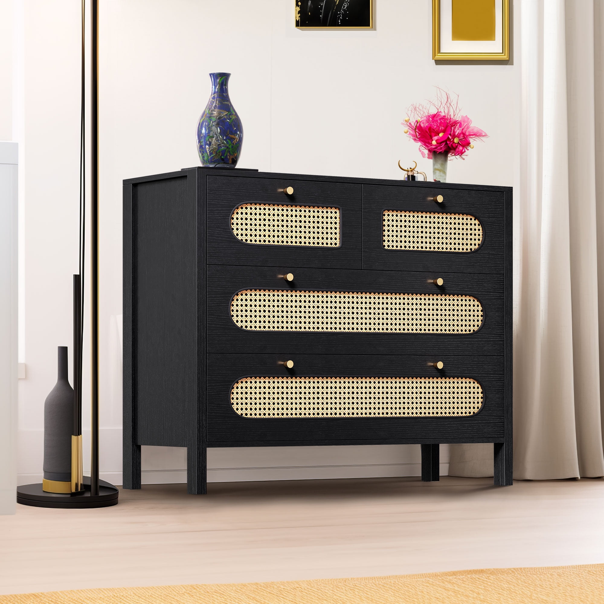 Dextrus 4 Horizontal Drawer Dresser, Wood Storage Cabinet Chest of ...