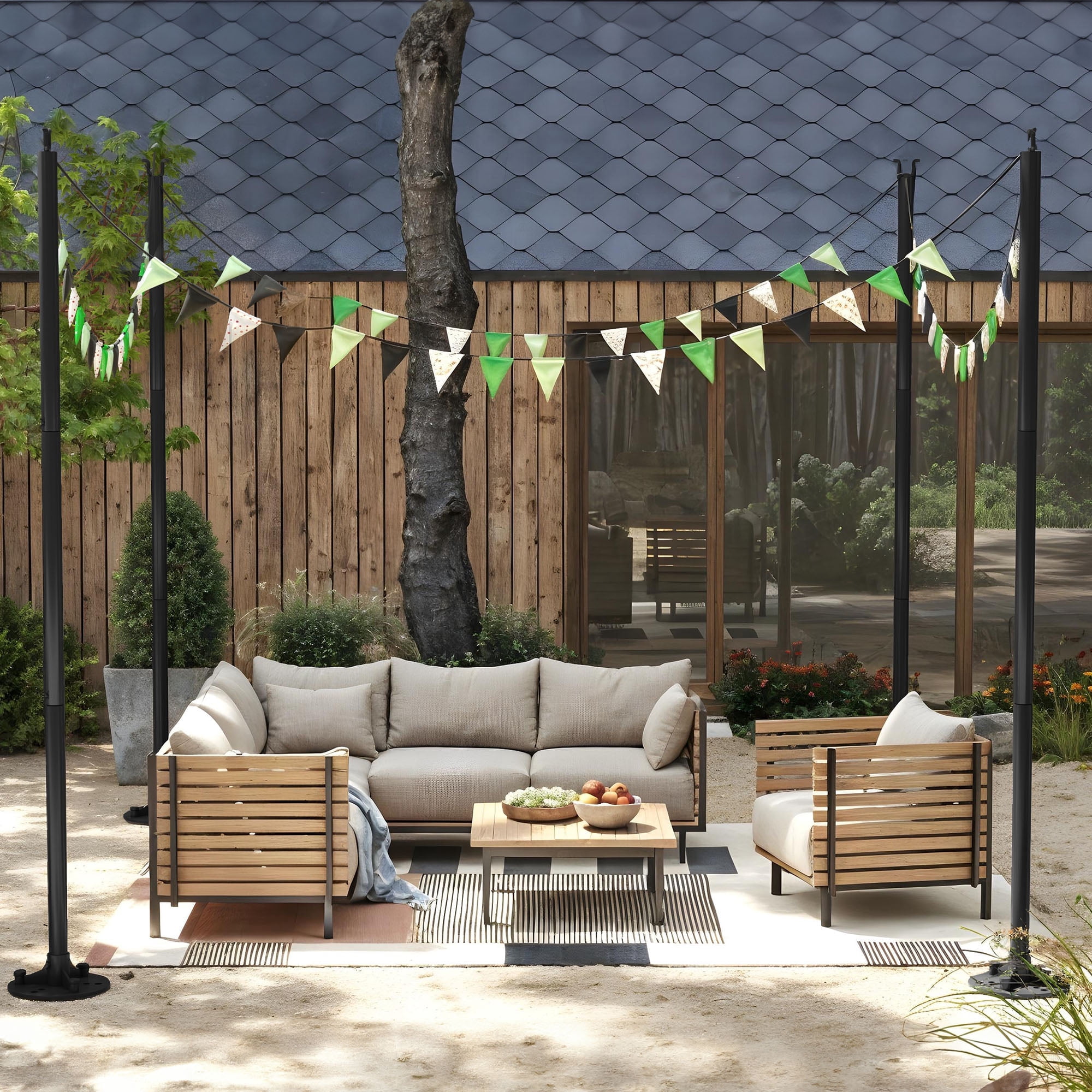 YTAHOME Dextrus 4-in-1 Outdoor String Light Pole Stand, 11ft 4 Pack ...