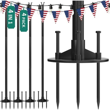BENTISM 10.6ft Steel String Light Poles, 4 Pack Outdoor Lamp Post with ...