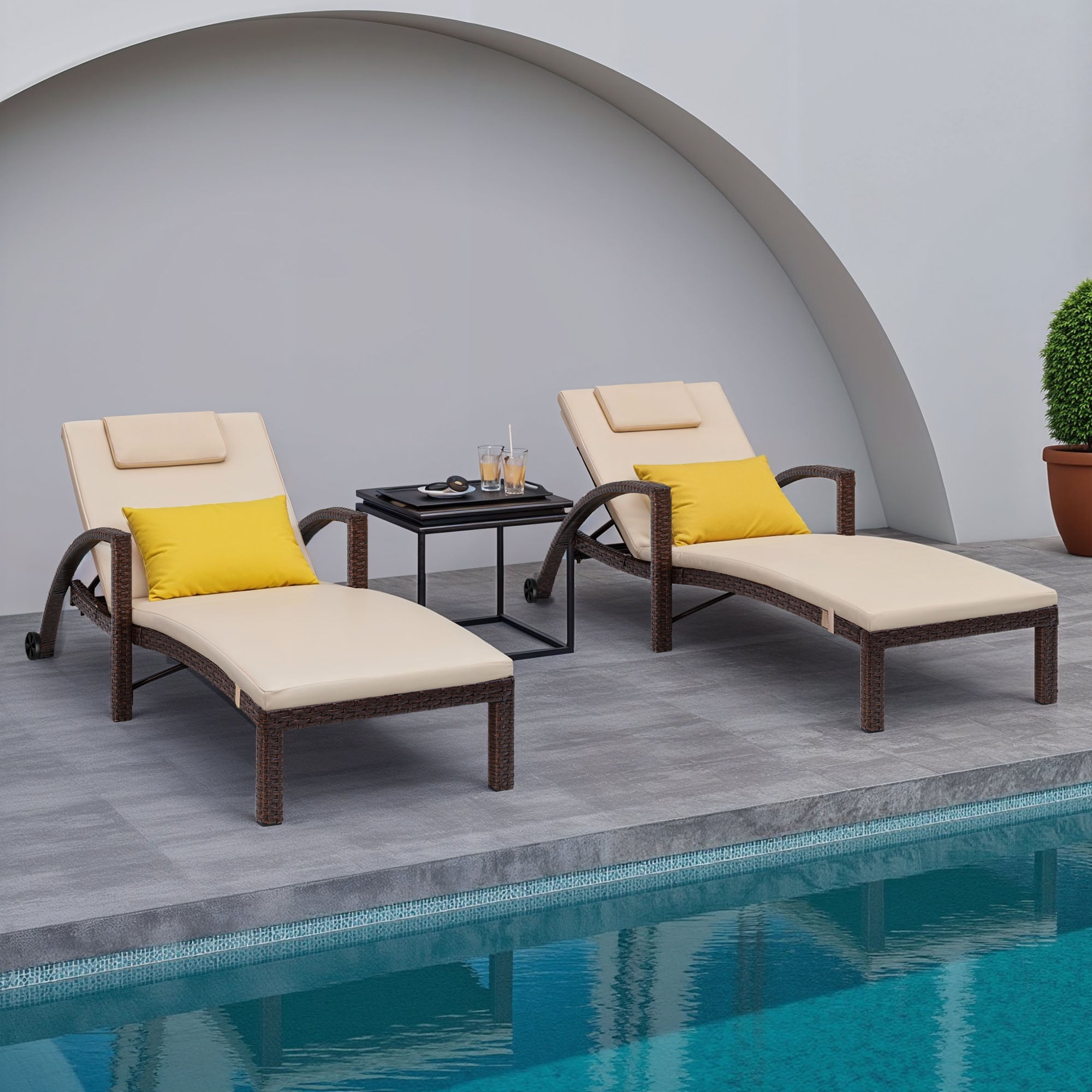 Dextrus 4 Pcs Outdoor Chaise Lounge Chairs, Rattan Wicker Patio Pool ...