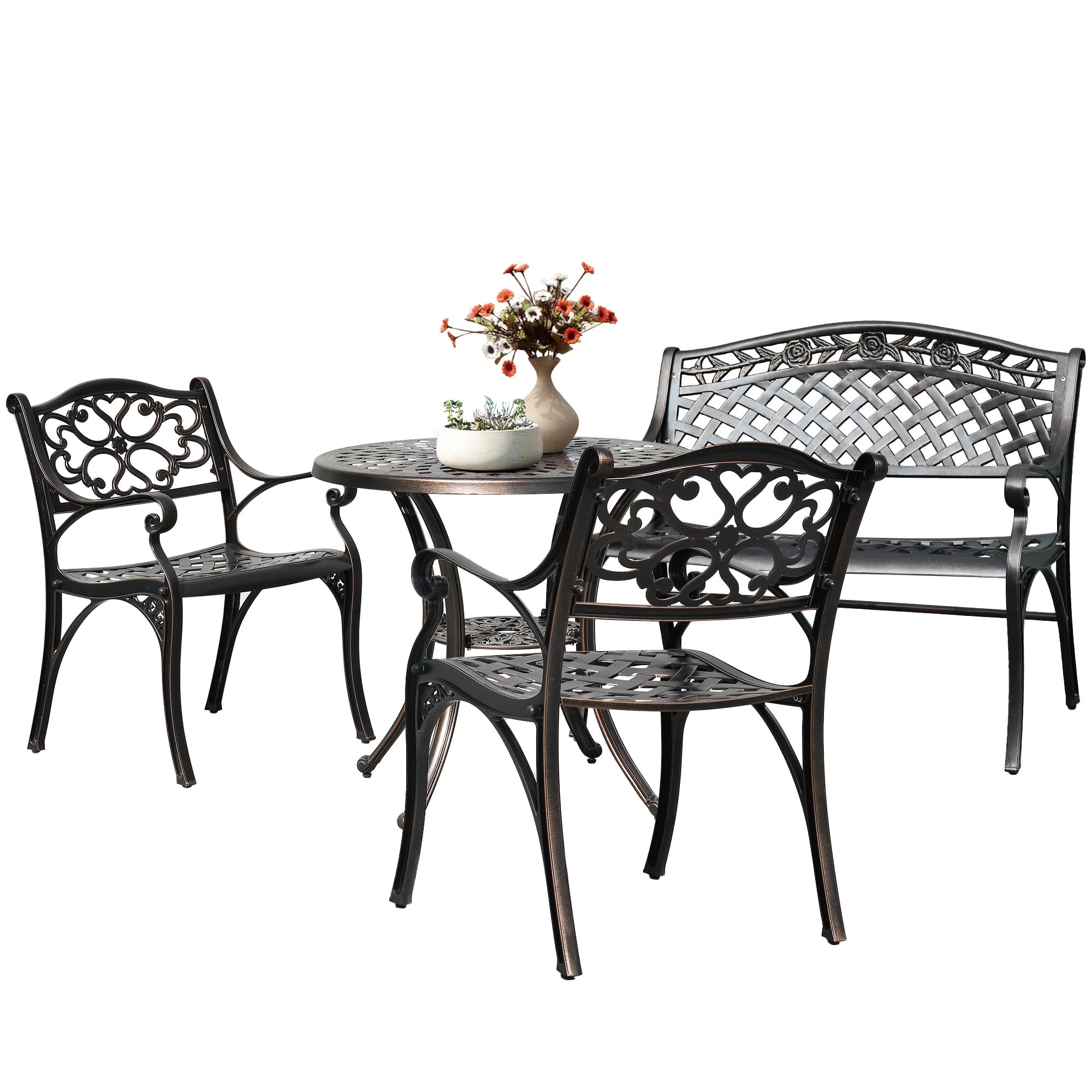Dextrus 4 Piece Cast Aluminum Outdoor Patio Dining Set, Outdoor Patio ...