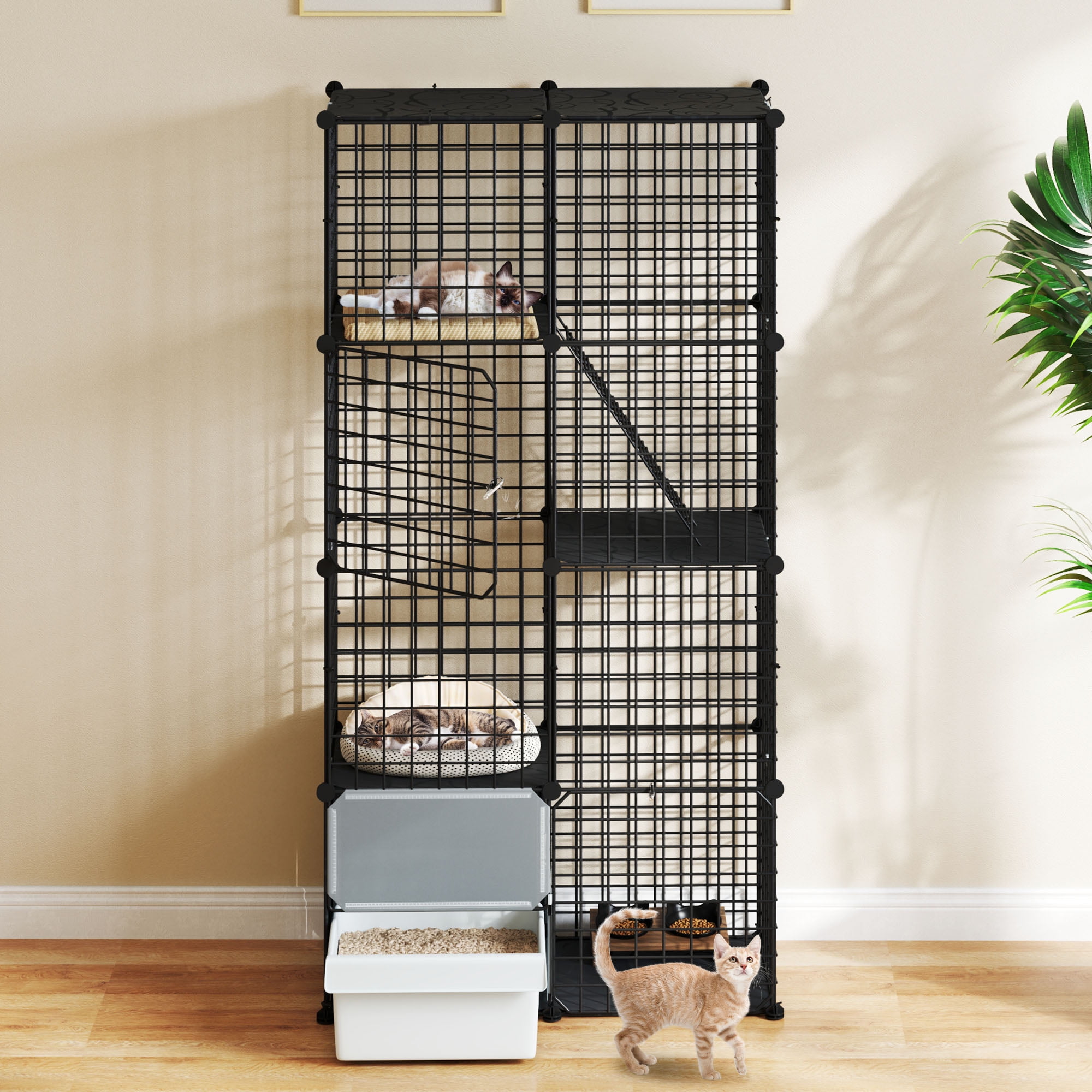 Dextrus 4-Tier DIY Cat Cage with Litter Box, Indoor Cat Enclosure with ...
