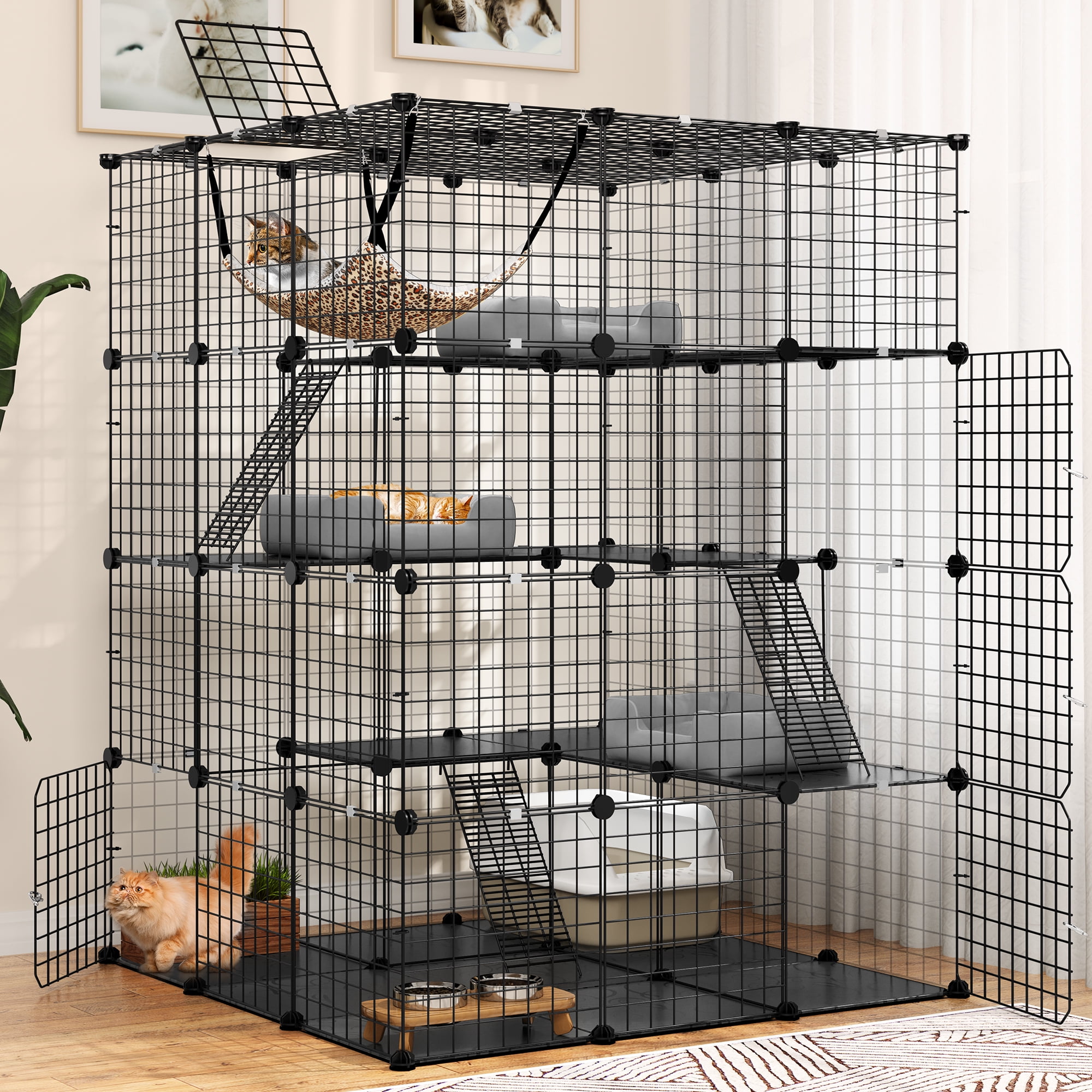 "Dextrus Indoor/Outdoor 4 Tier Cat Cage, Large 55"" Metal Crate Kennels ...