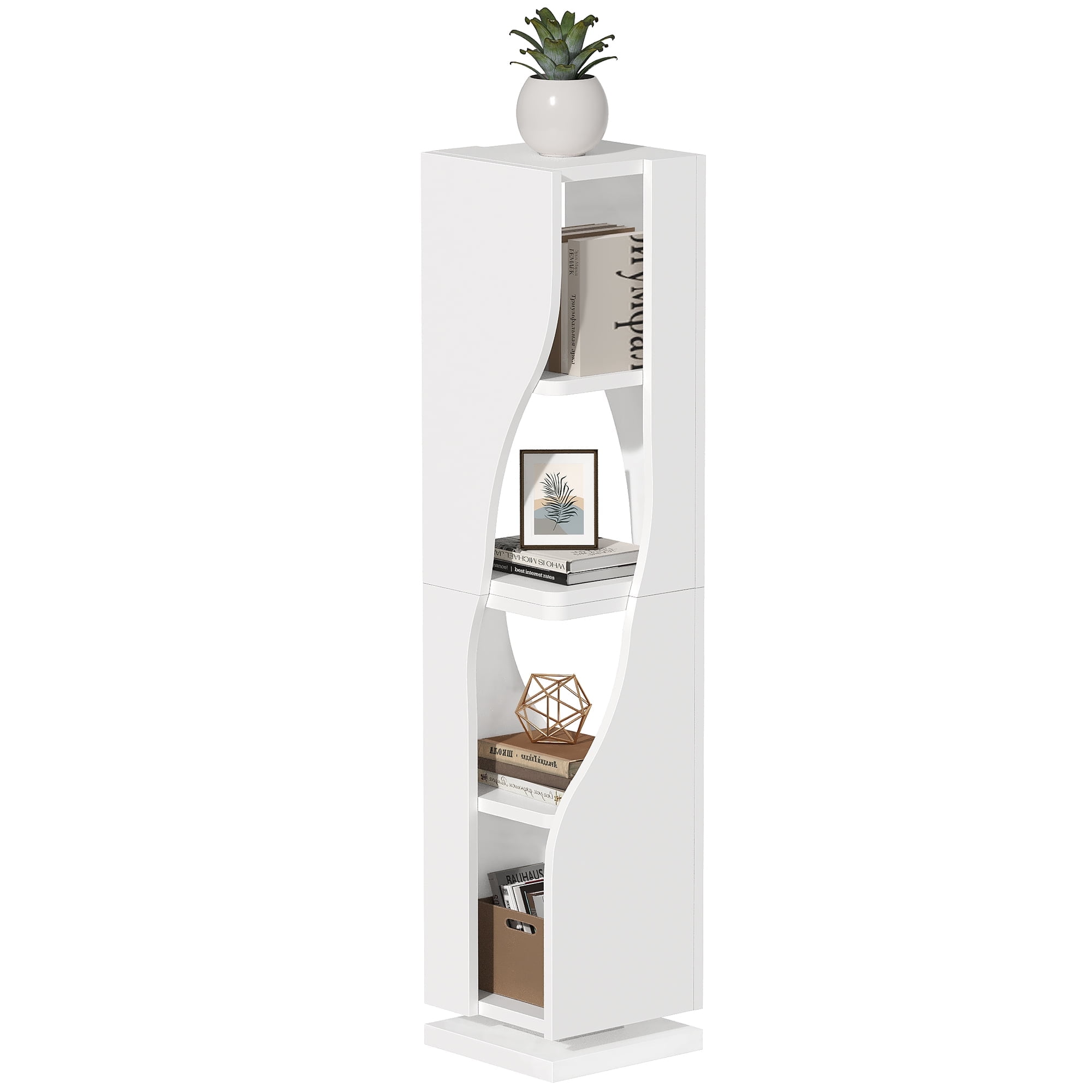 Dextrus 4-Tier Narrow Bookcase with LED Light, 71.5" Rotating Bookshelf ...