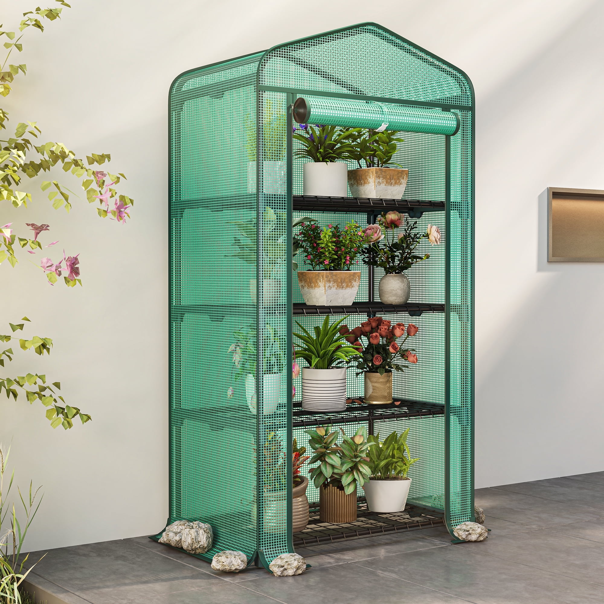 Dextrus 4-Tier Outdoor Compact Garden Shelter Mobile Walk-in Plant ...