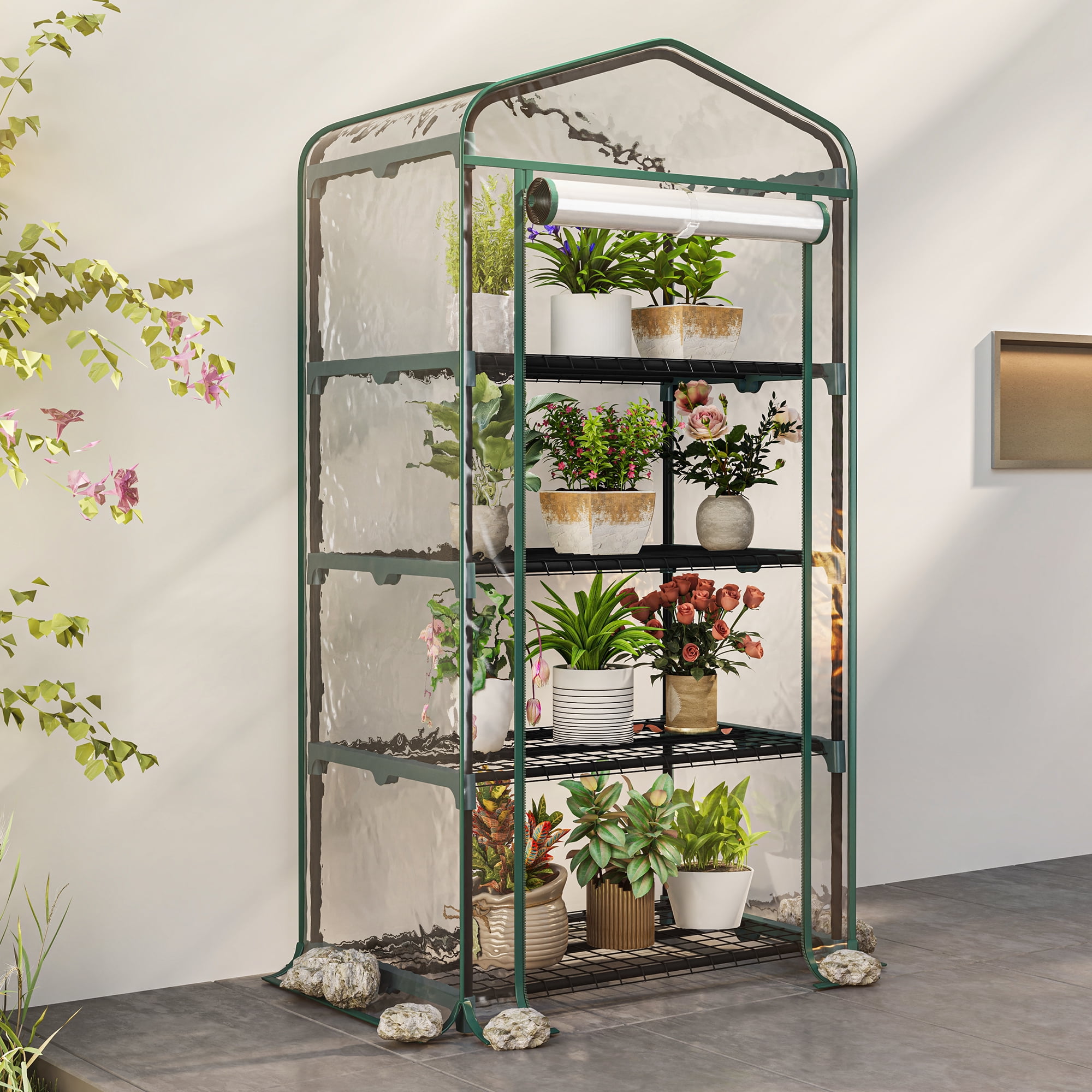 Dextrus 4-Tier Outdoor Compact Garden Shelter Mobile Walk-in Plant ...