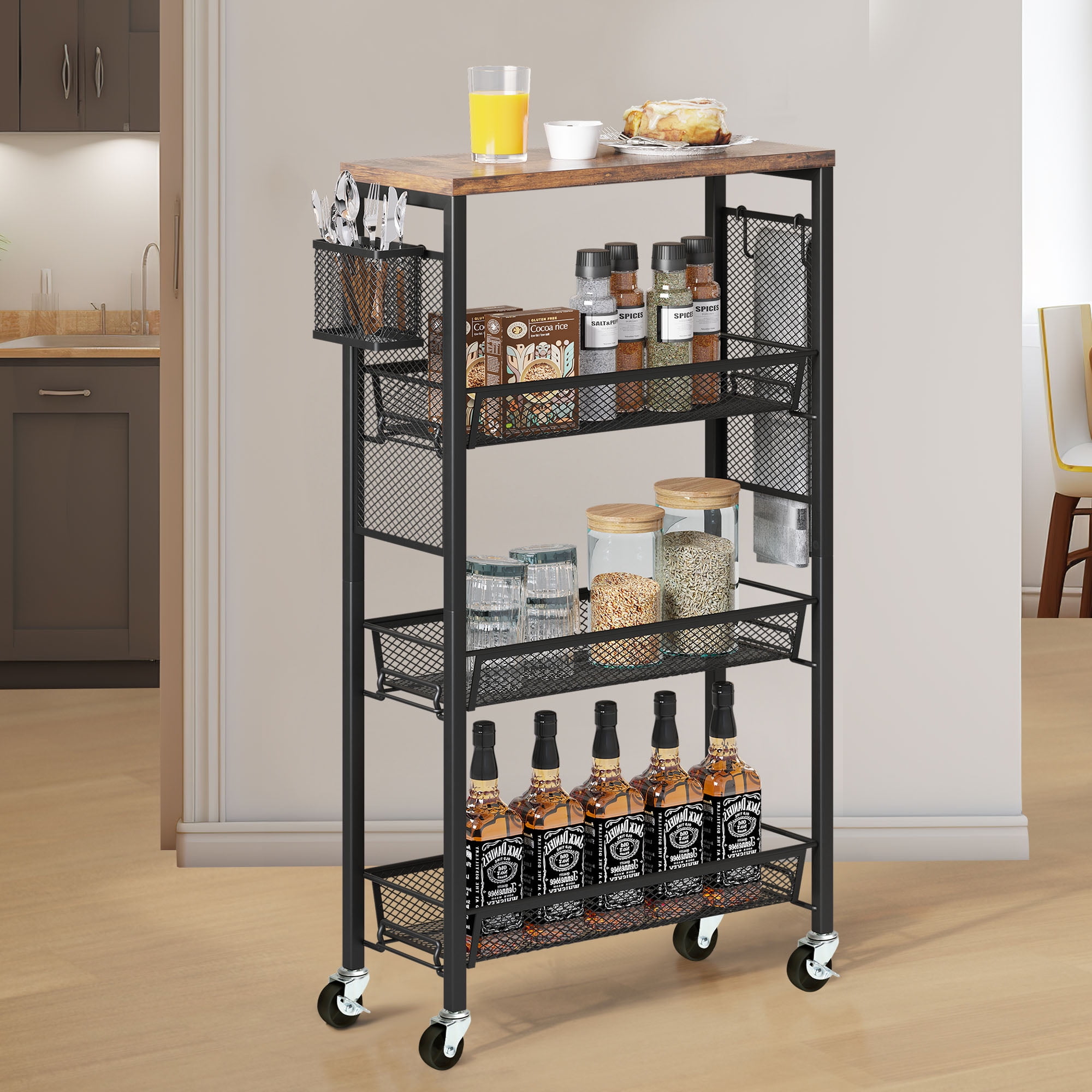 Dextrus 4-Tier Slim Rolling Cart, 34" Kitchen Storage Cart with Baskets ...
