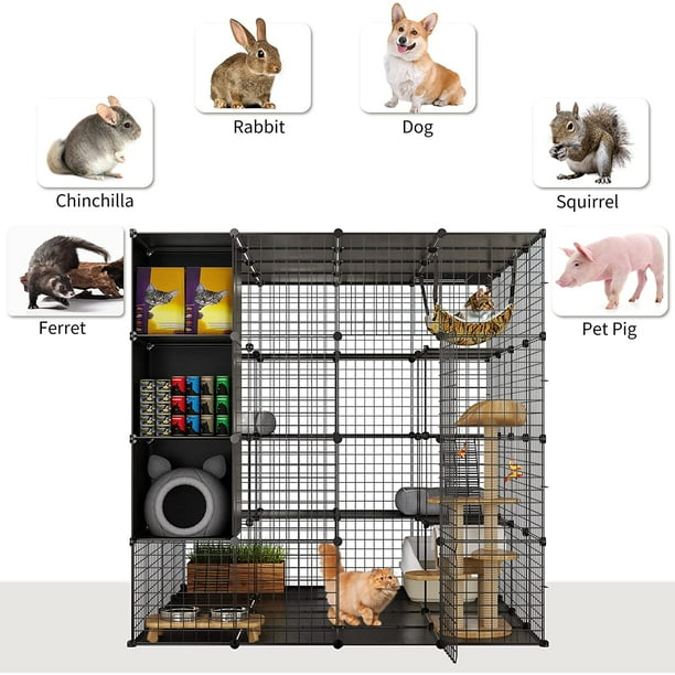 Dextrus 4-Tiers Cat Cages with Storage Cube DIY Catio Outdoor Cat ...