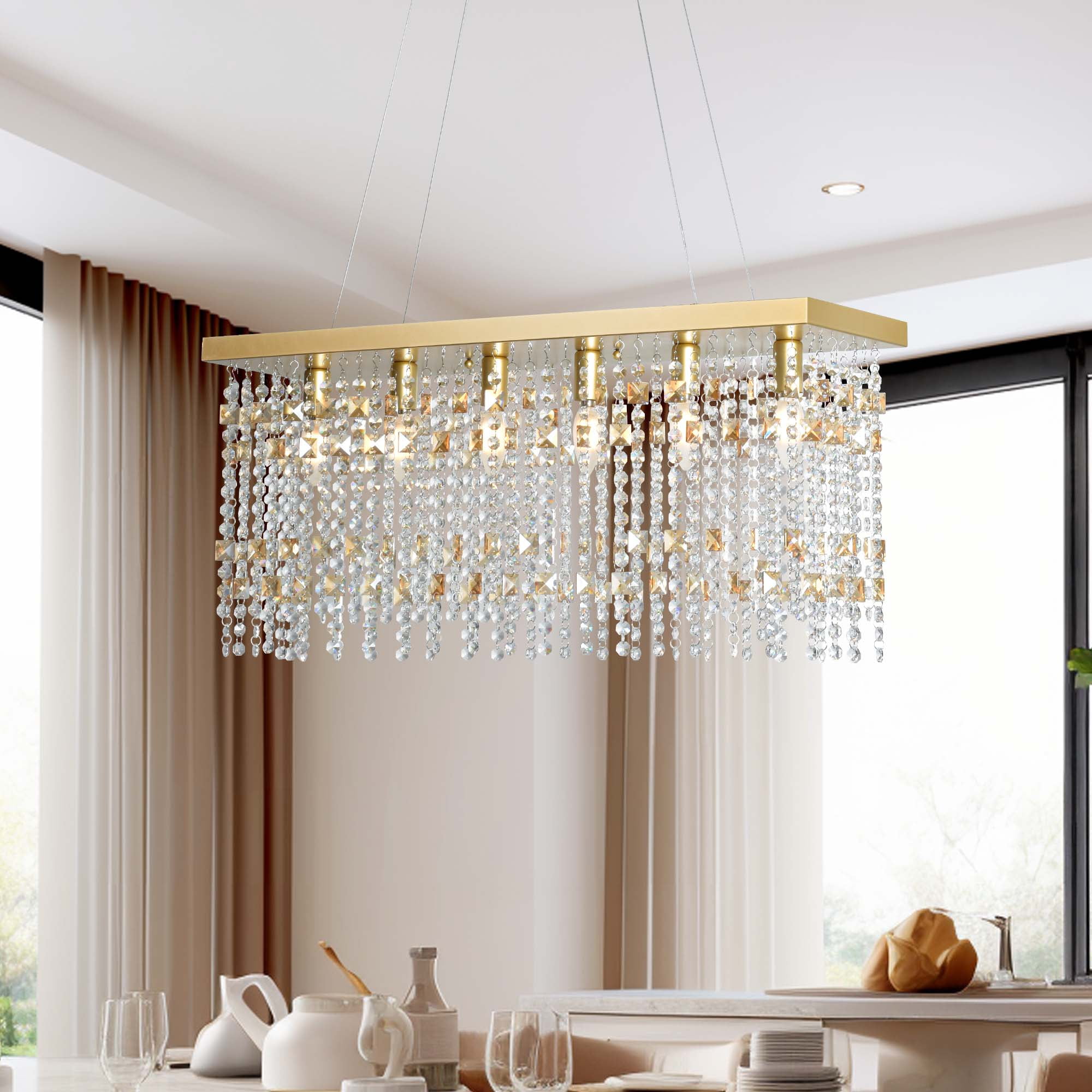 Free Shipping! Dextrus 40 Inch Modern Crystal Chandelier, 6-Light ...