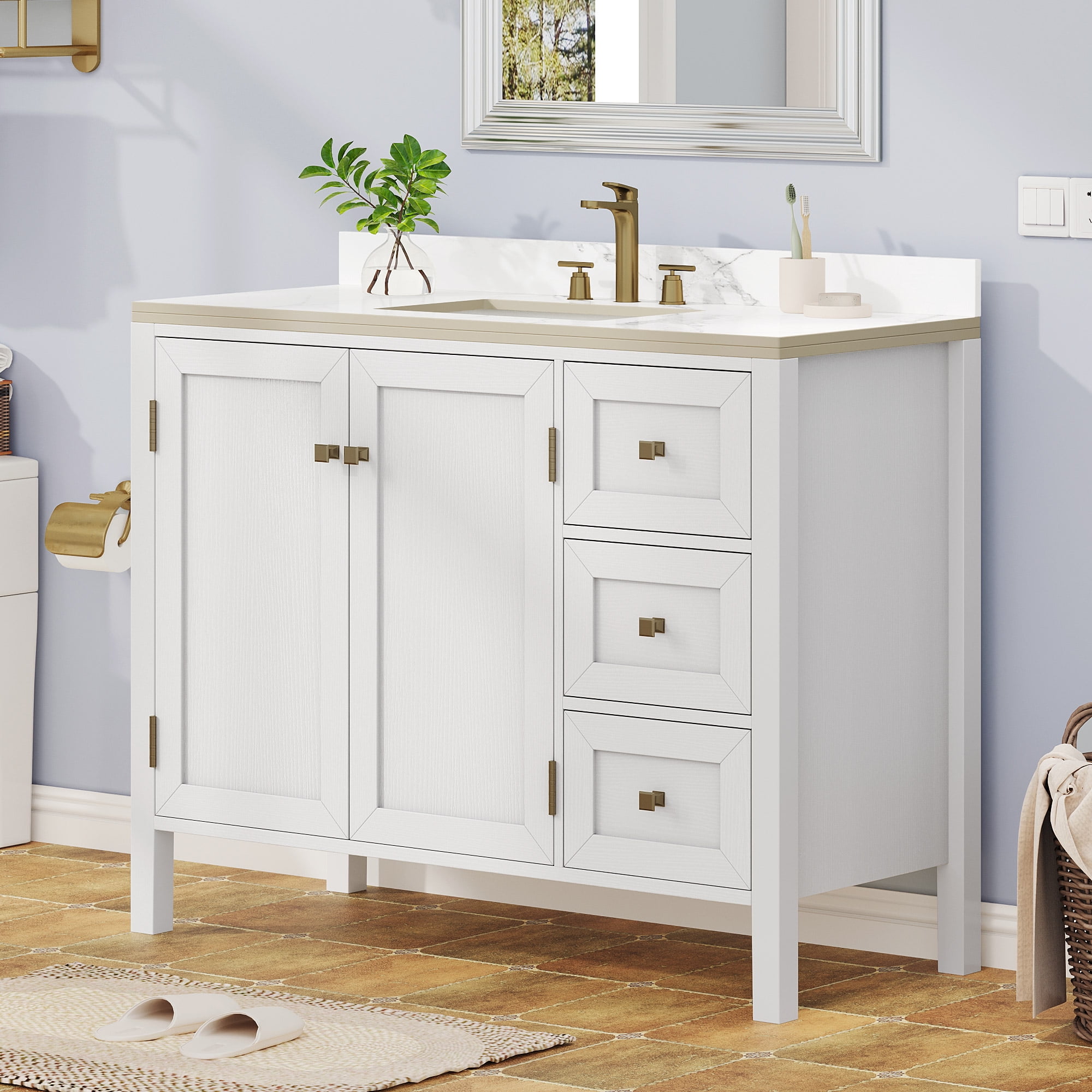 Dextrus 40'' Modern Bathroom Vanity with Sink Combo & Splash Guard ...