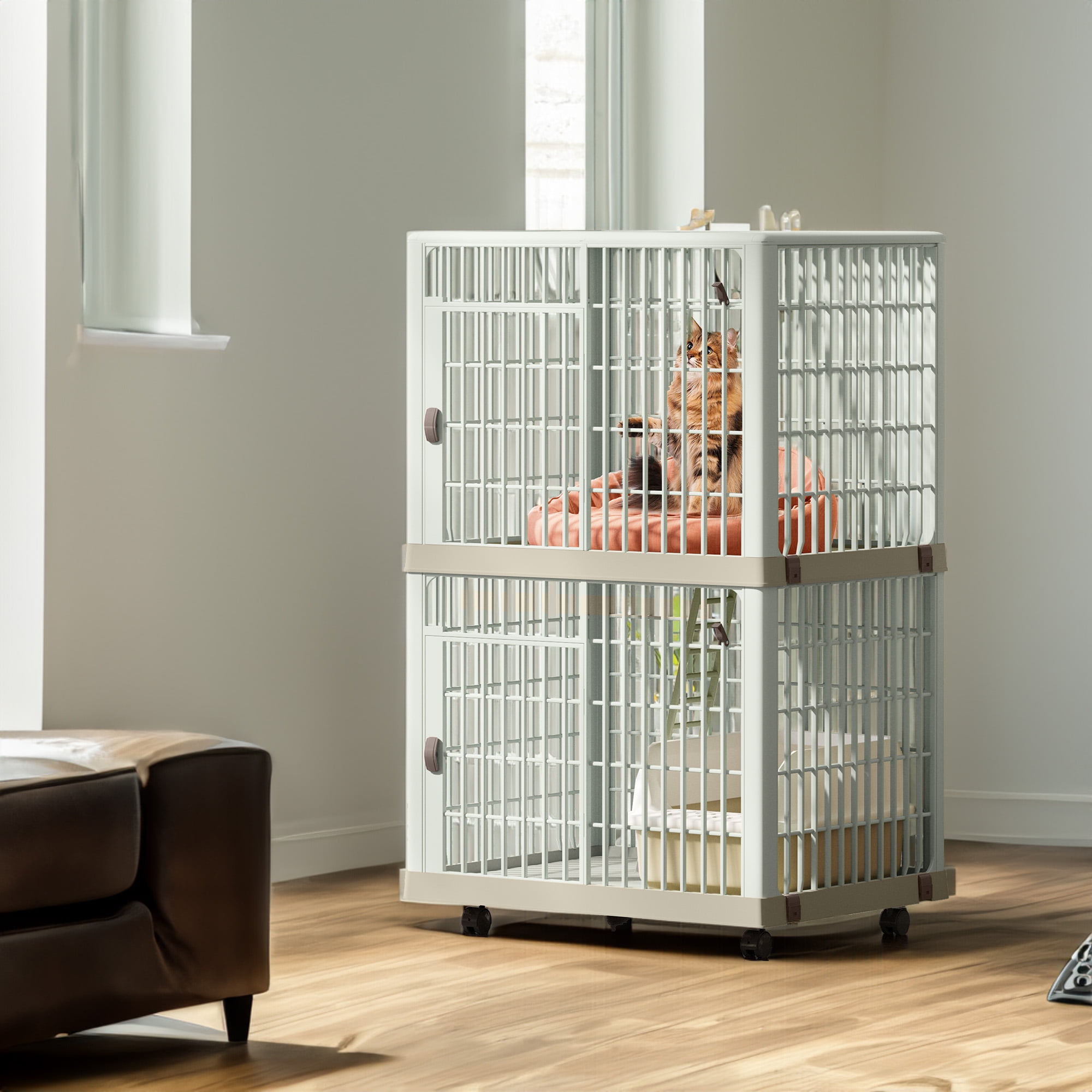 "Dextrus 41"" Kitty Pet Indoor Cage: Large, 2-Tier, Multi-Door with ...