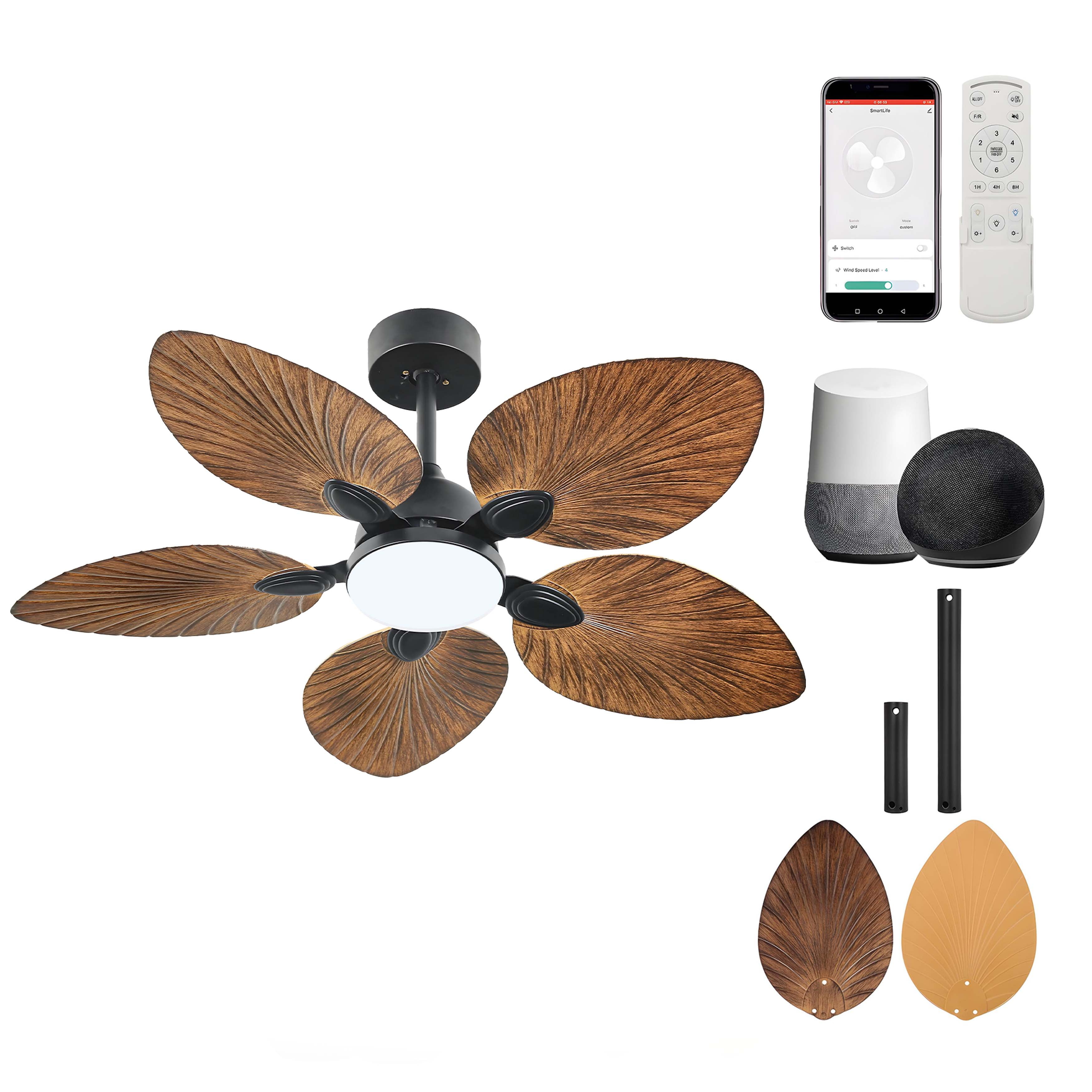 Dextrus 42-inch Palm Leaf Ceiling Fans with Light and Remote, Outdoor ...