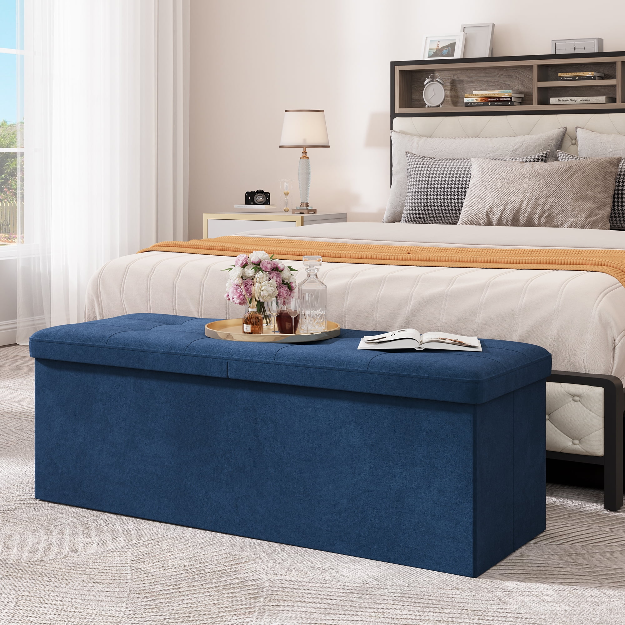 Dextrus 43 Inches Folding Storage Ottoman Bench, Dutch Velvet Footrest ...