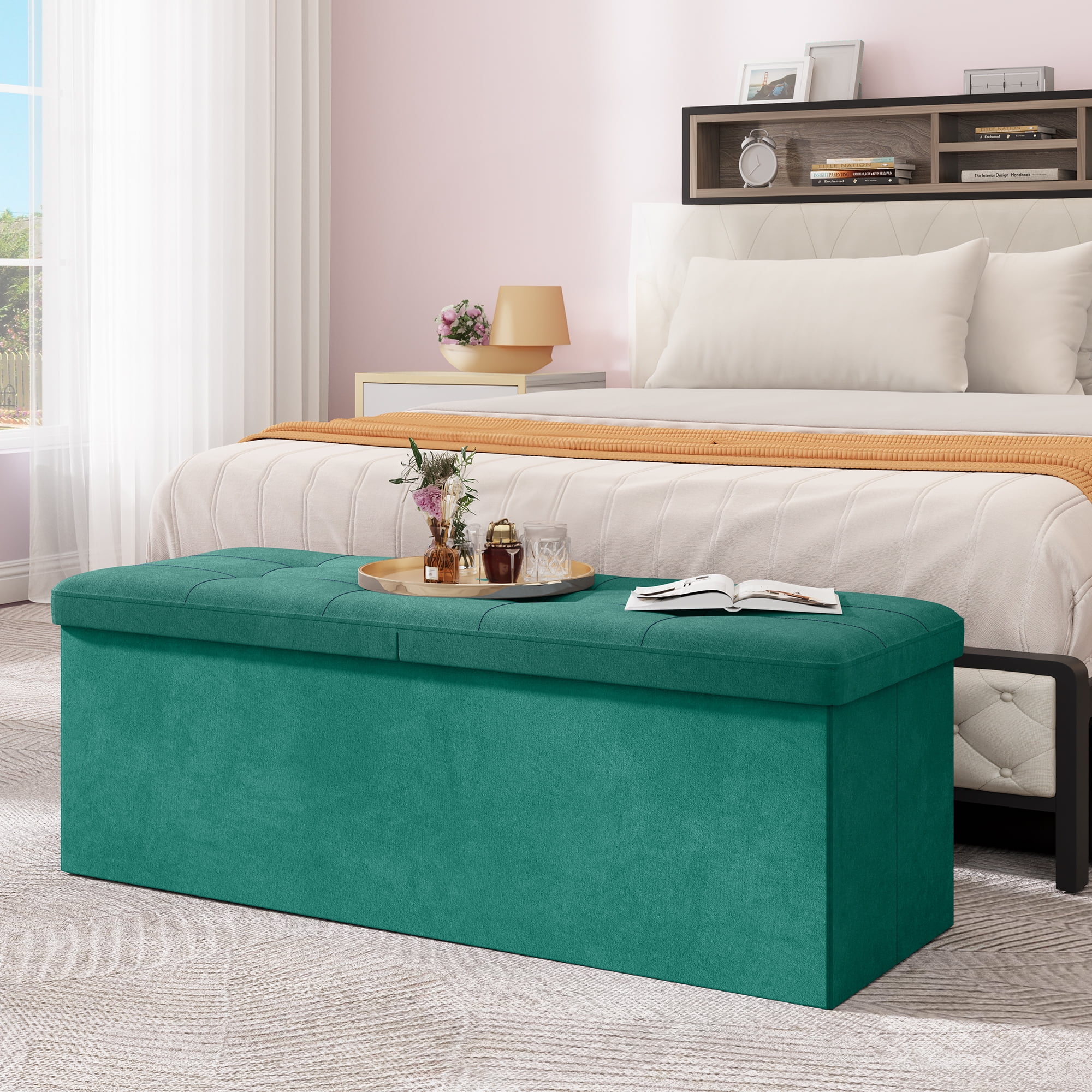 Dextrus 43 Inches Folding Storage Ottoman Bench, Dutch Velvet Footrest ...
