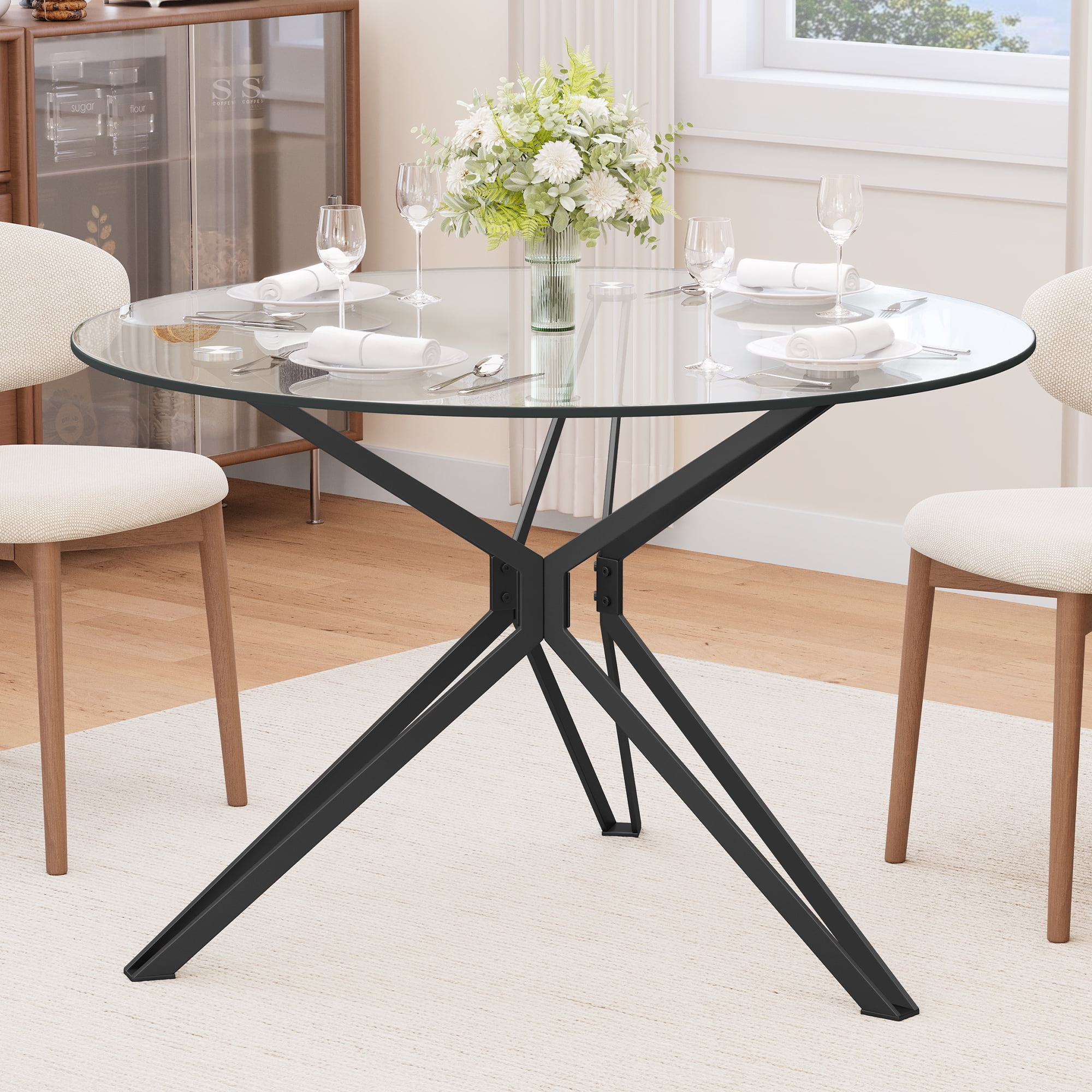 Dextrus Modern 45.2'' Crystal Dinner Circle Glass Top Round Dining ...