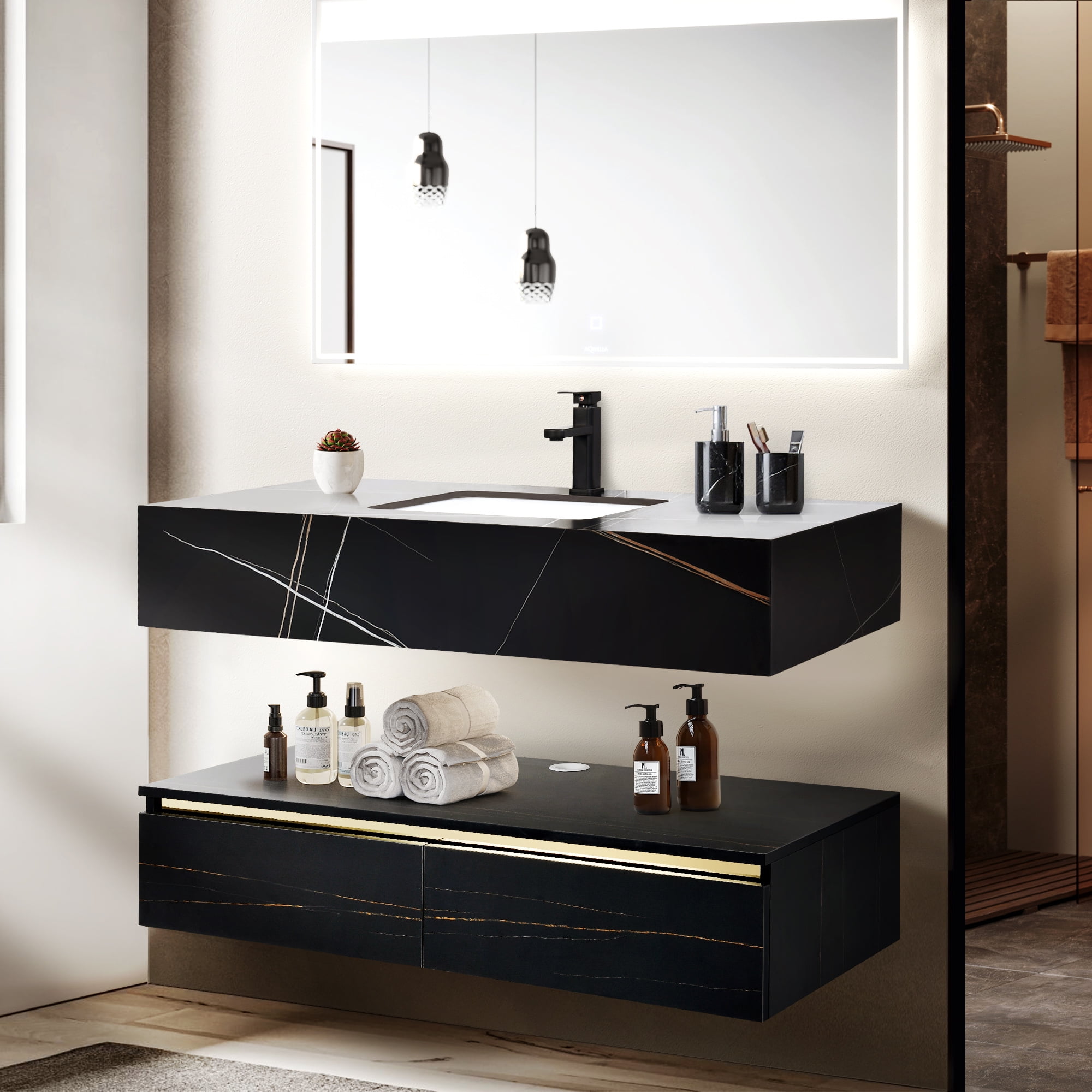 Dextrus 47.2'' Luxruy Bathroom Vanity 2-Pcs Wall Mounted Cabinet ...
