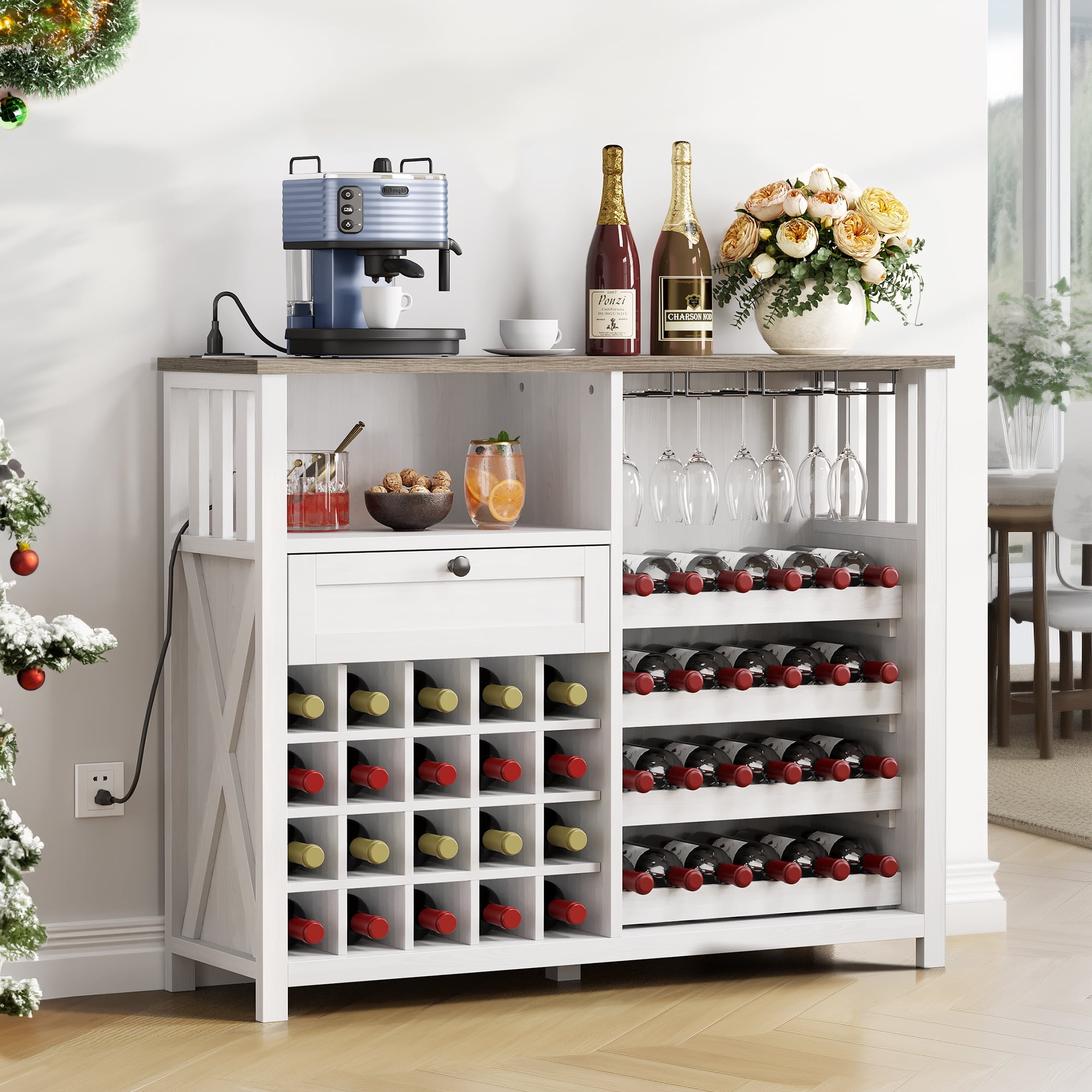 Dextrus 47" Wine Bar Cabinet, Wine Cabinet with Charging Station and ...